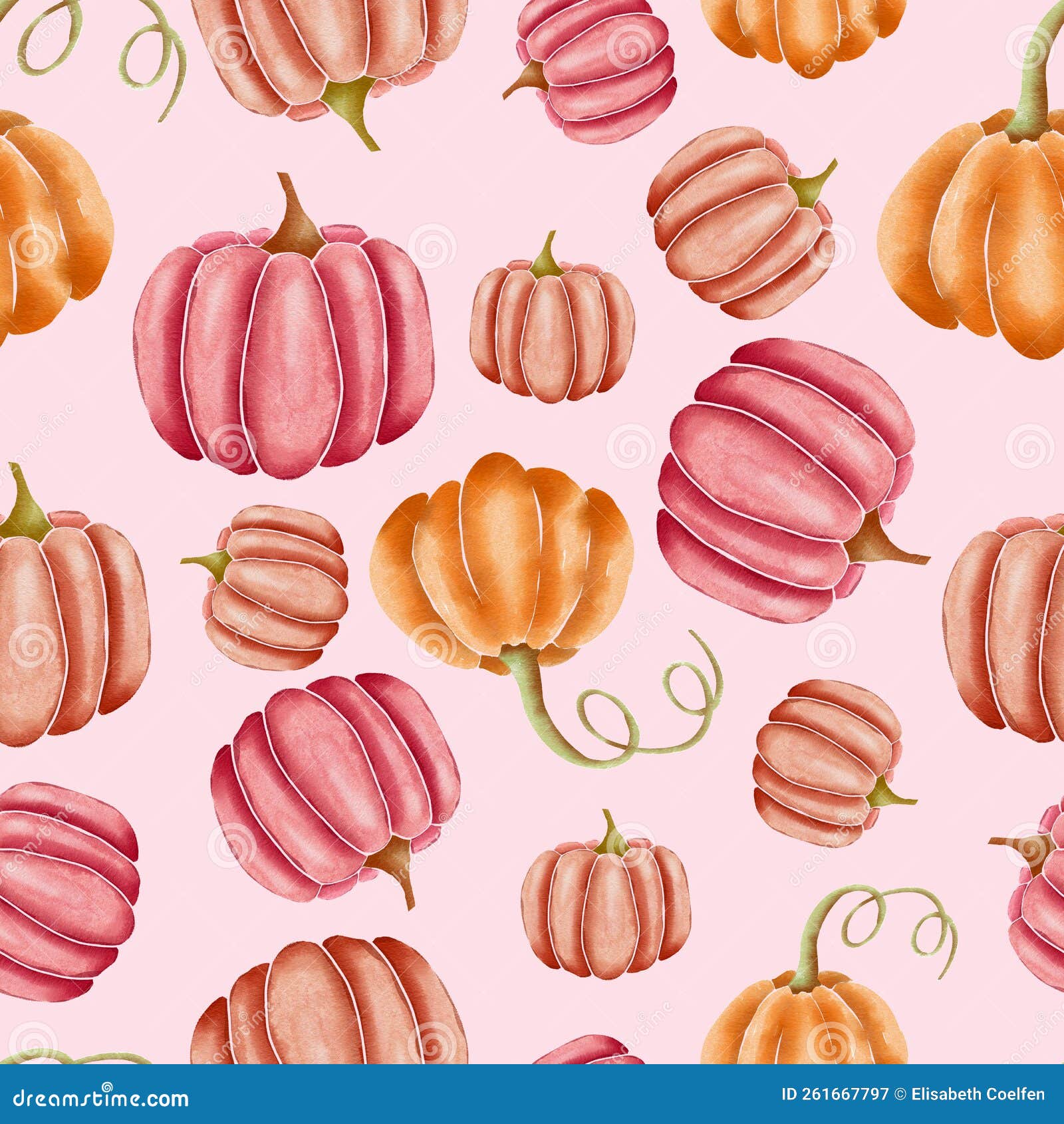 Pumpkins on Pink Repeating Pattern Stock Illustration - Illustration of leaves, vegetable: 261667797