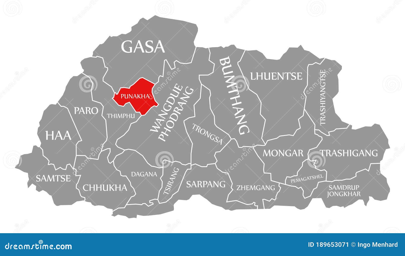 Punakha Red Highlighted in Map of Bhutan Stock Illustration ...