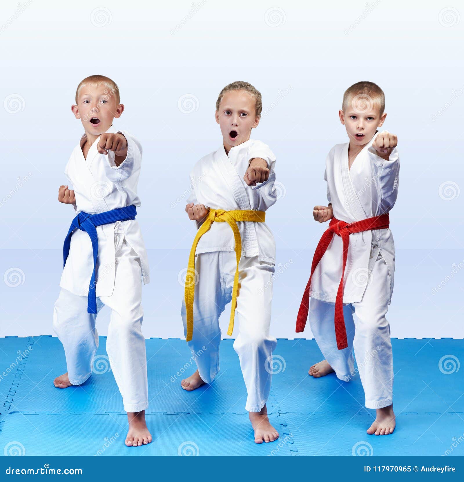 Punch Hand are Hitting Three Karateka Stock Image - Image of ...