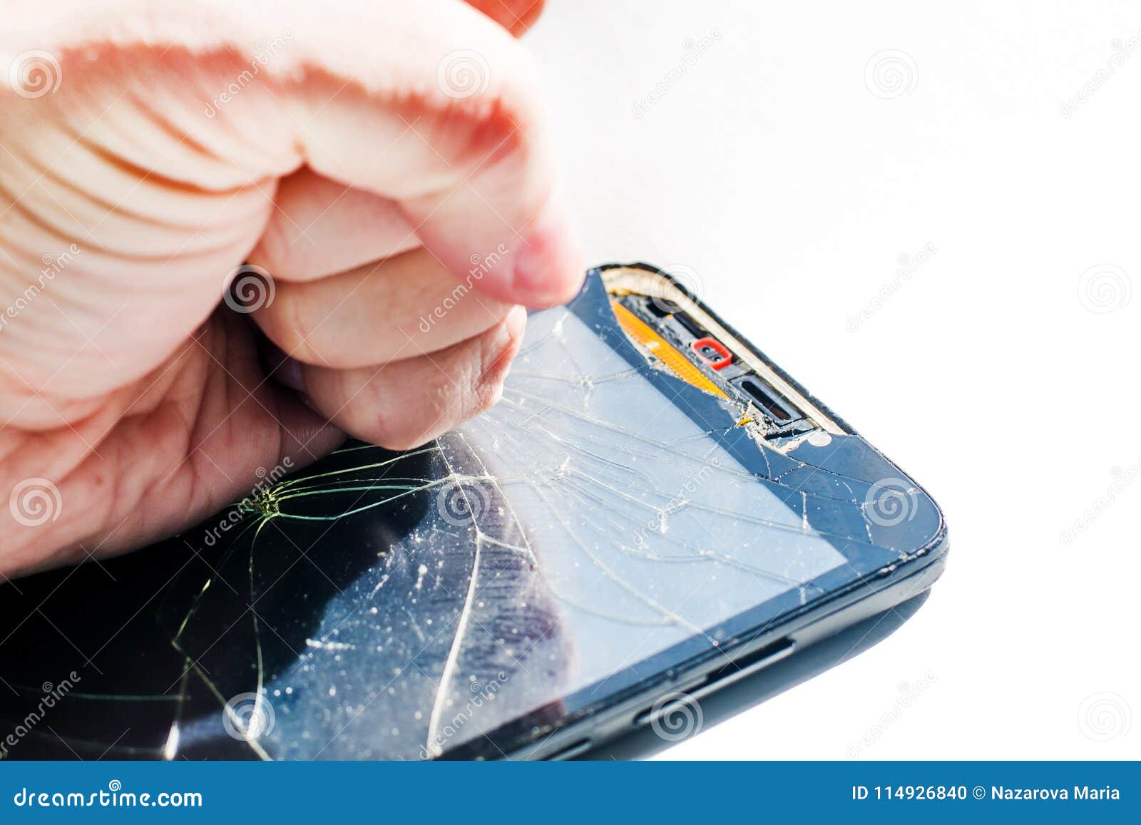 Punch in the Screen of the Phone Stock Photo - Image of gadget, black ...