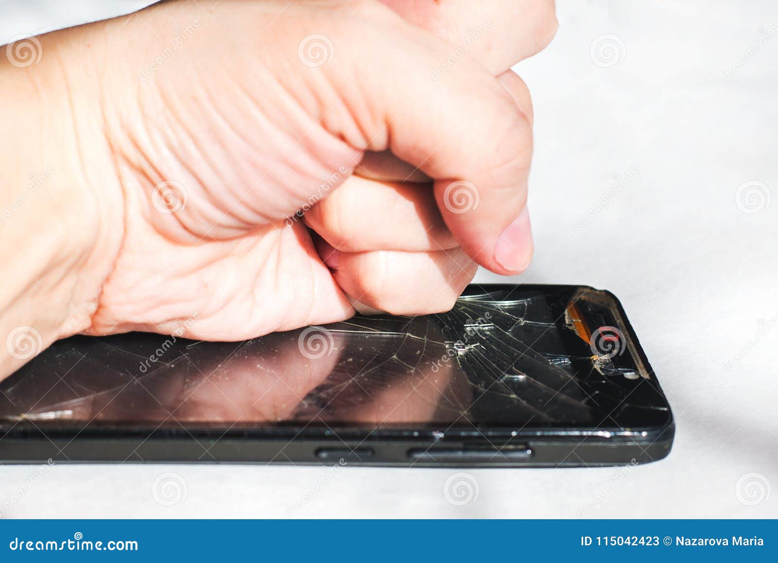 Punch in the Screen of the Phone Stock Image - Image of gadget ...