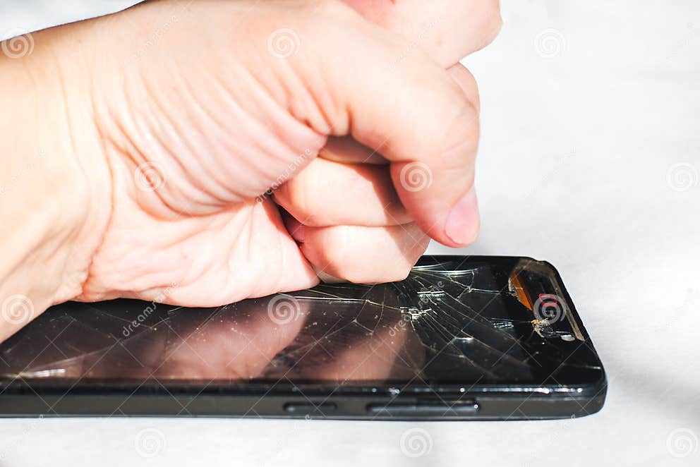 Punch in the Screen of the Phone Stock Image - Image of gadget ...