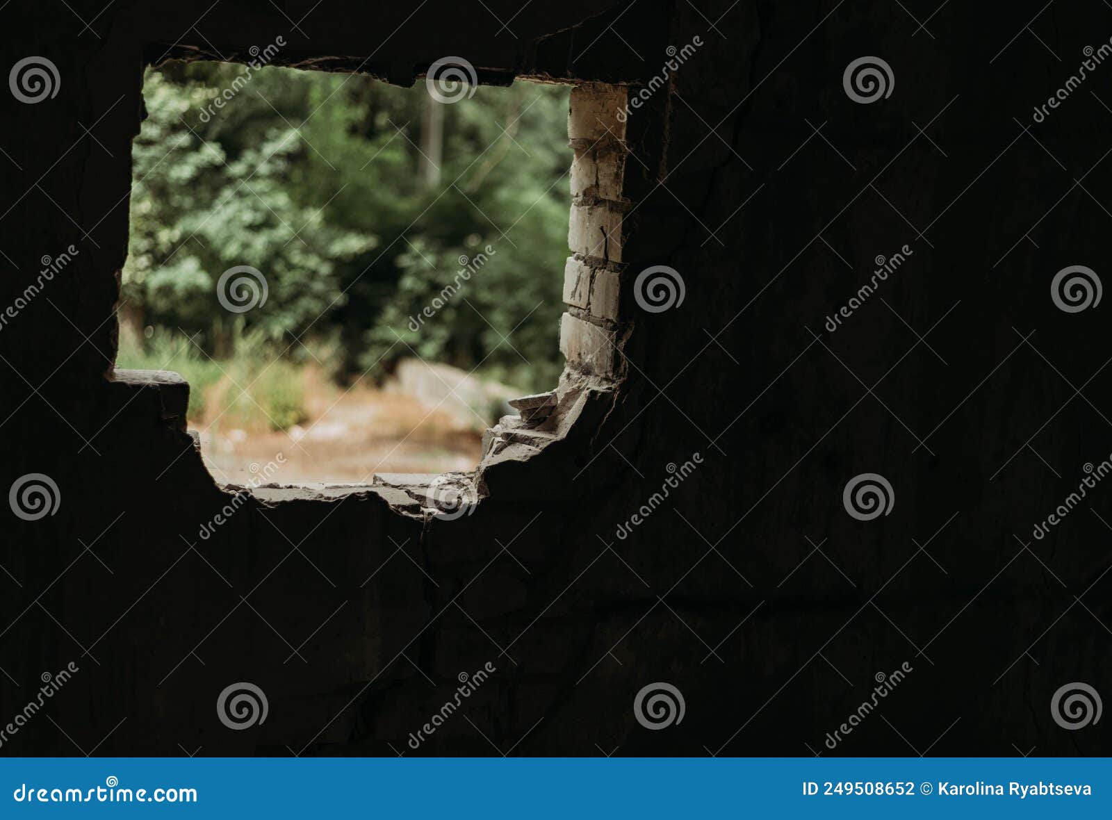 A Punched Hole with an Old Destroyed Building Stock Photo - Image of ...