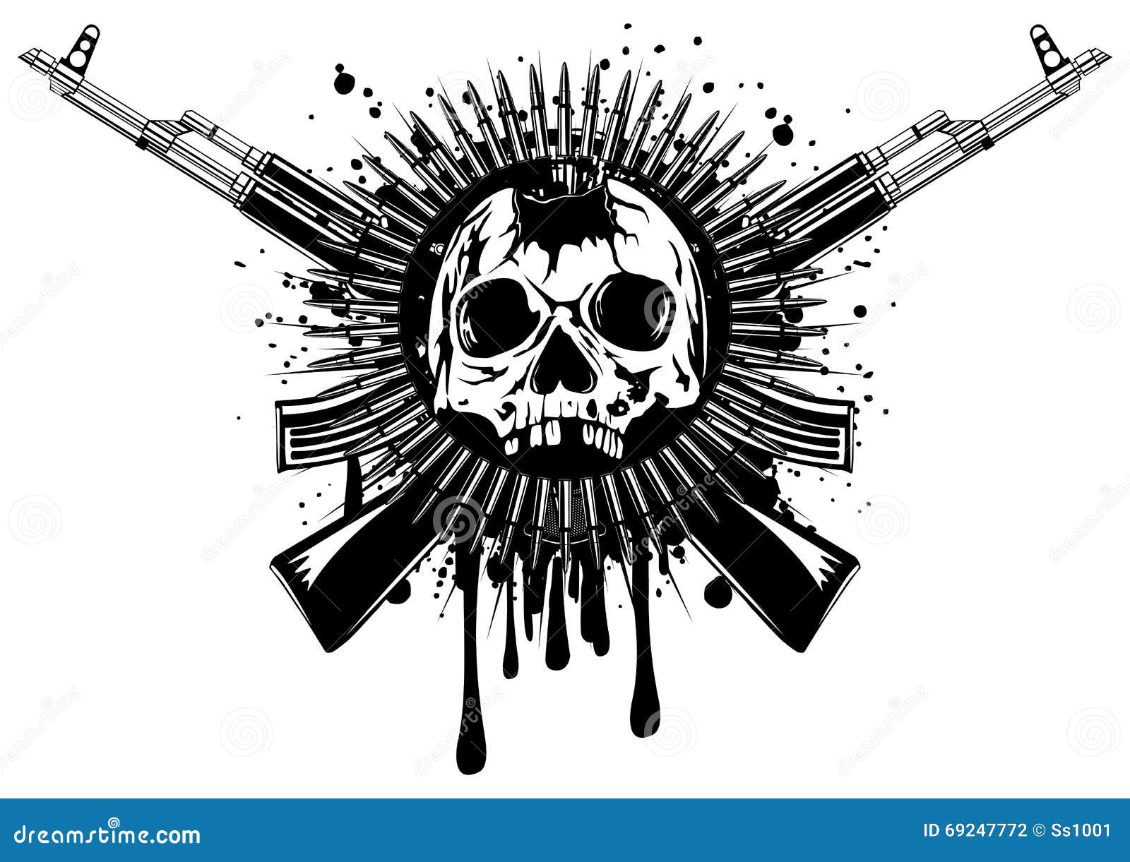 Punched Skull With Crossed Machine Gun Stock Photo - Image: 69247772
