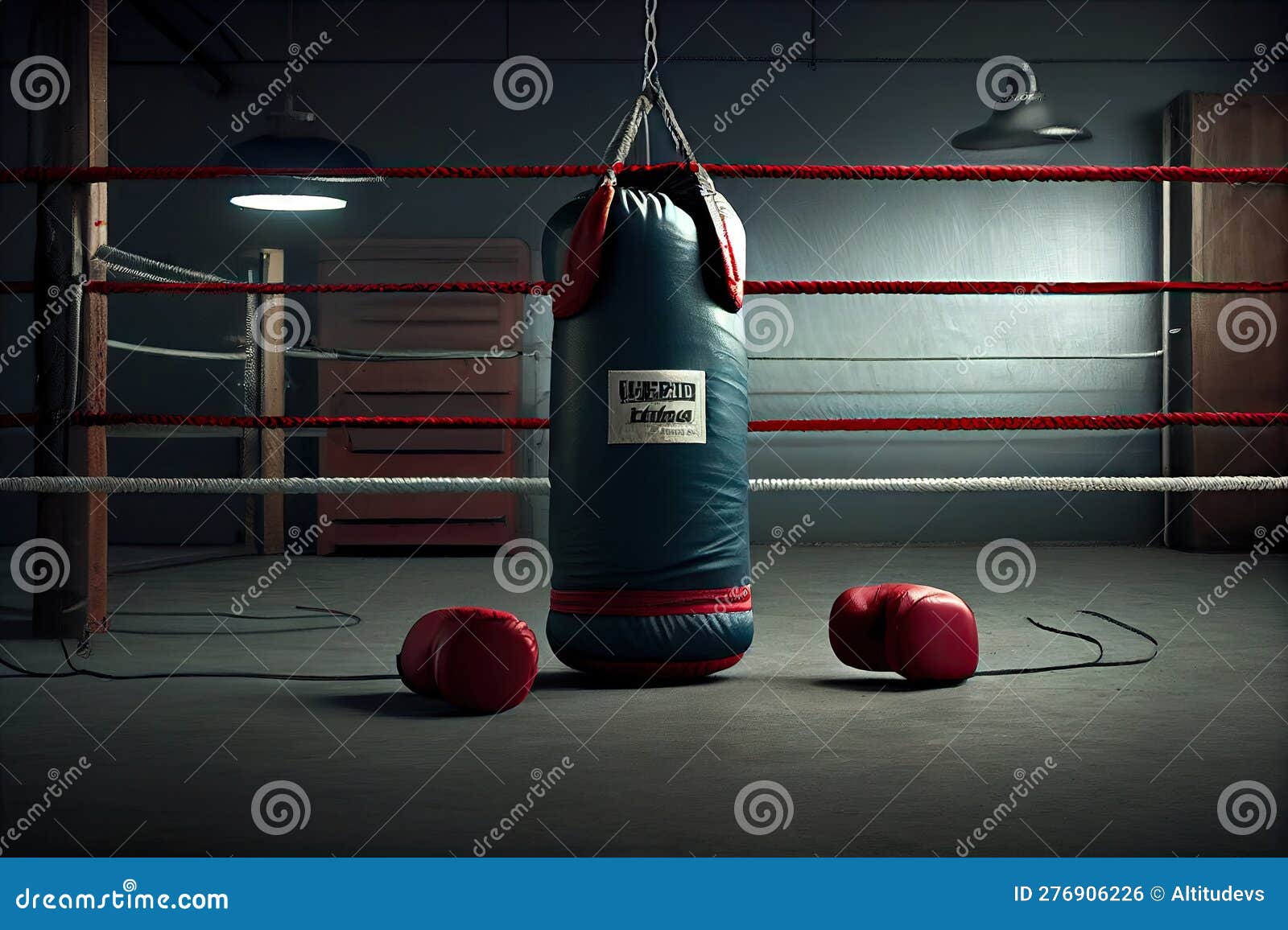Punching Bag in Boxing Ring, with Ropes and Gloves Stock Illustration ...