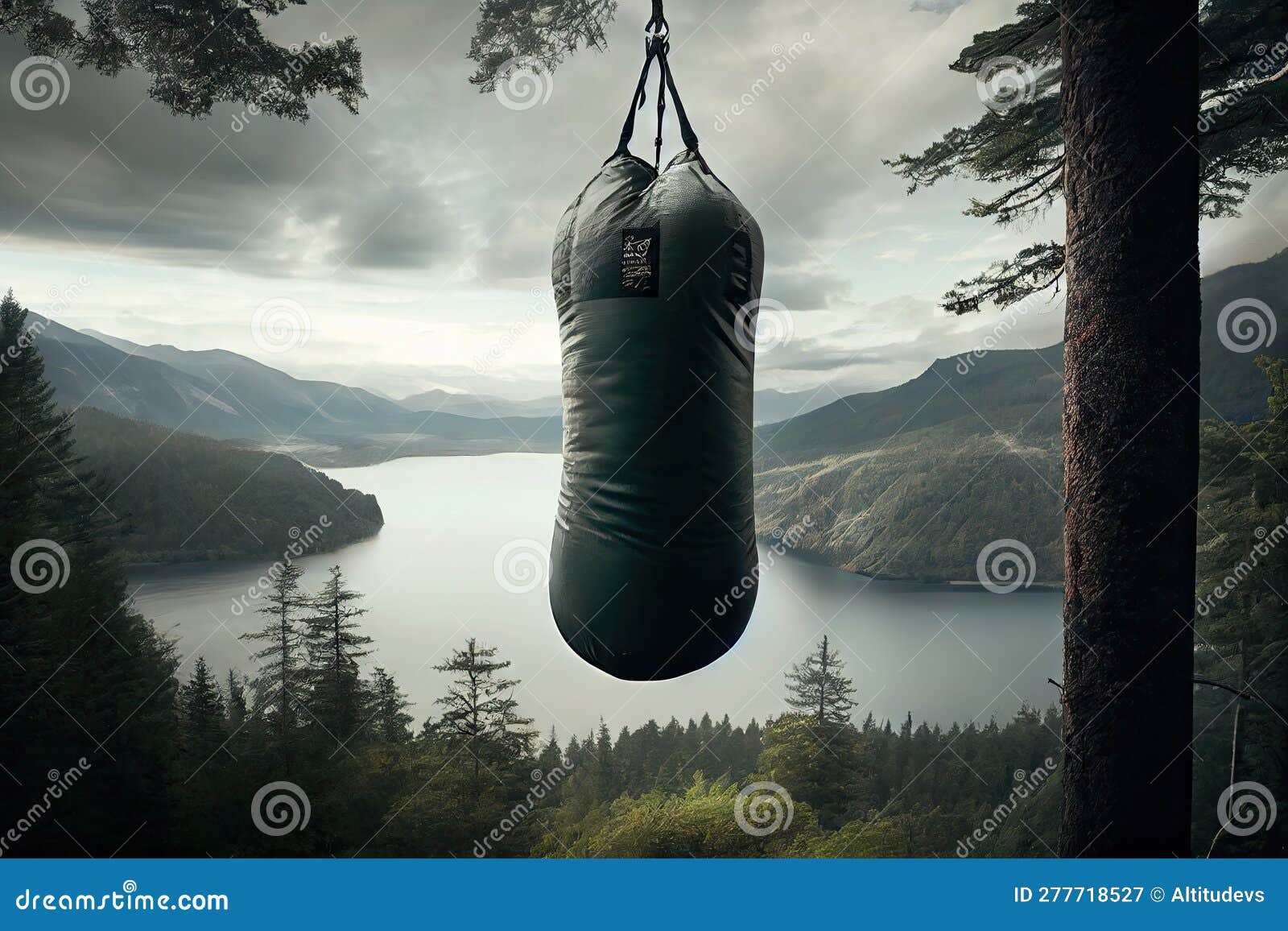 Punching Bag Dangled from Tree Branch, with View of Scenic Forest Stock ...
