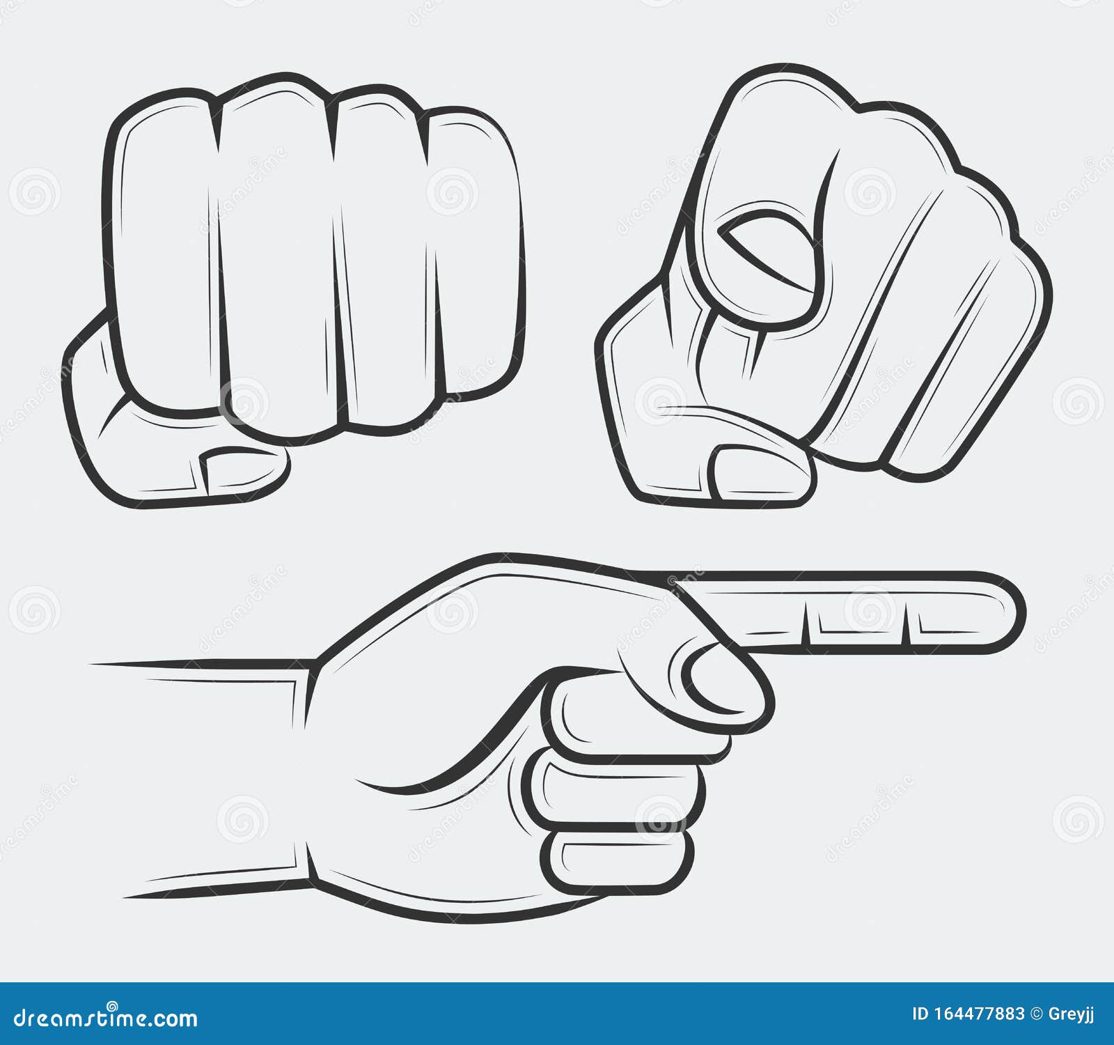 Punching Fist, Hand With Index Finger Pointing At The Viewer And Side ...