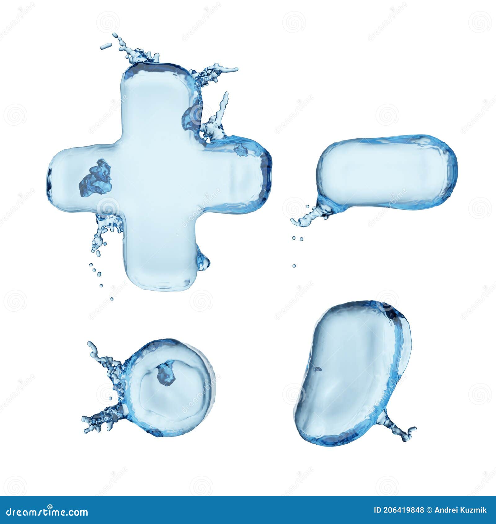 Punctuation Mark Water Splash Alphabet Isolated on White. 3D Rendering ...