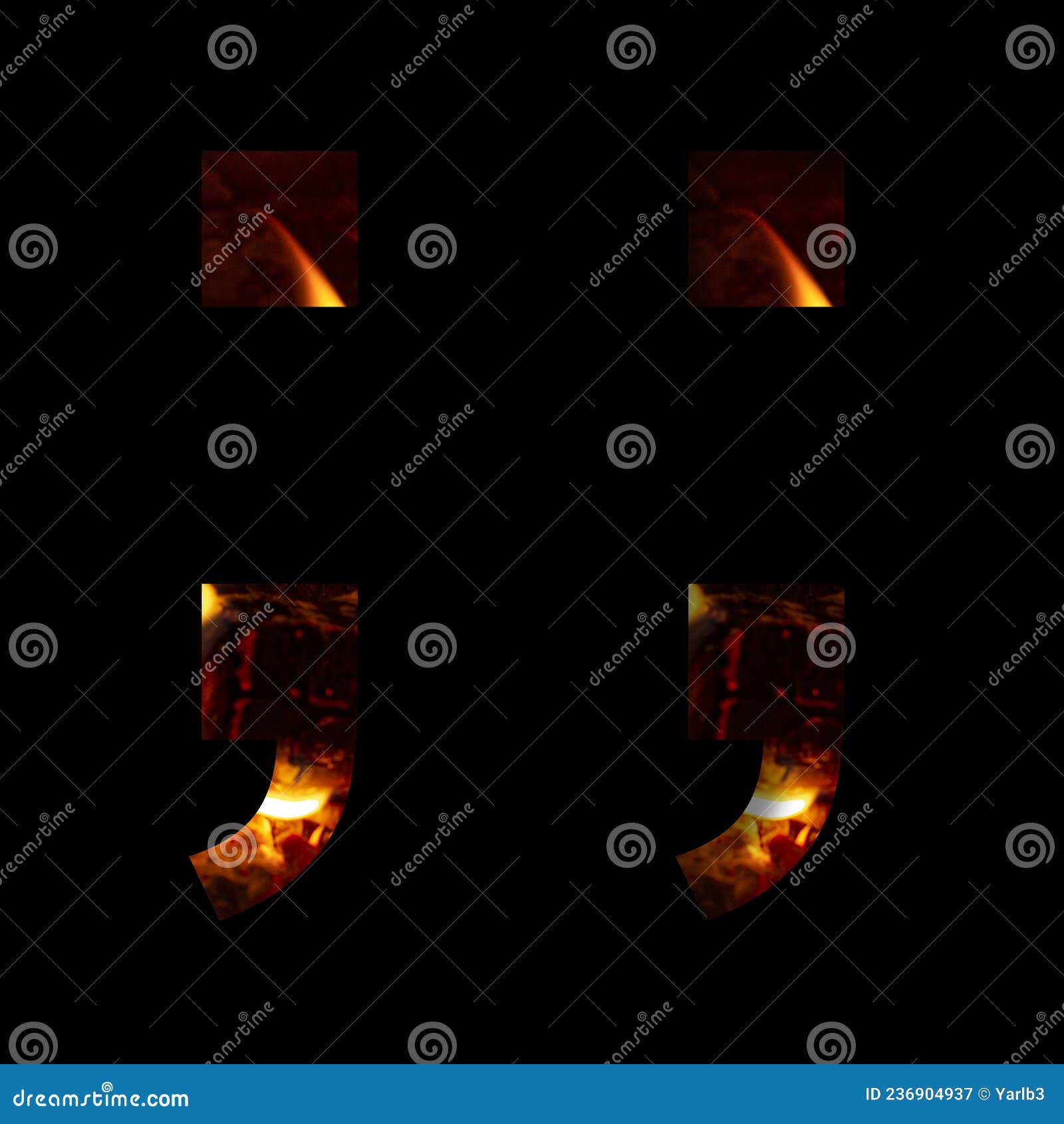 Punctuation Marks Dot and Comma Made from Fire and Burning Wood on a ...