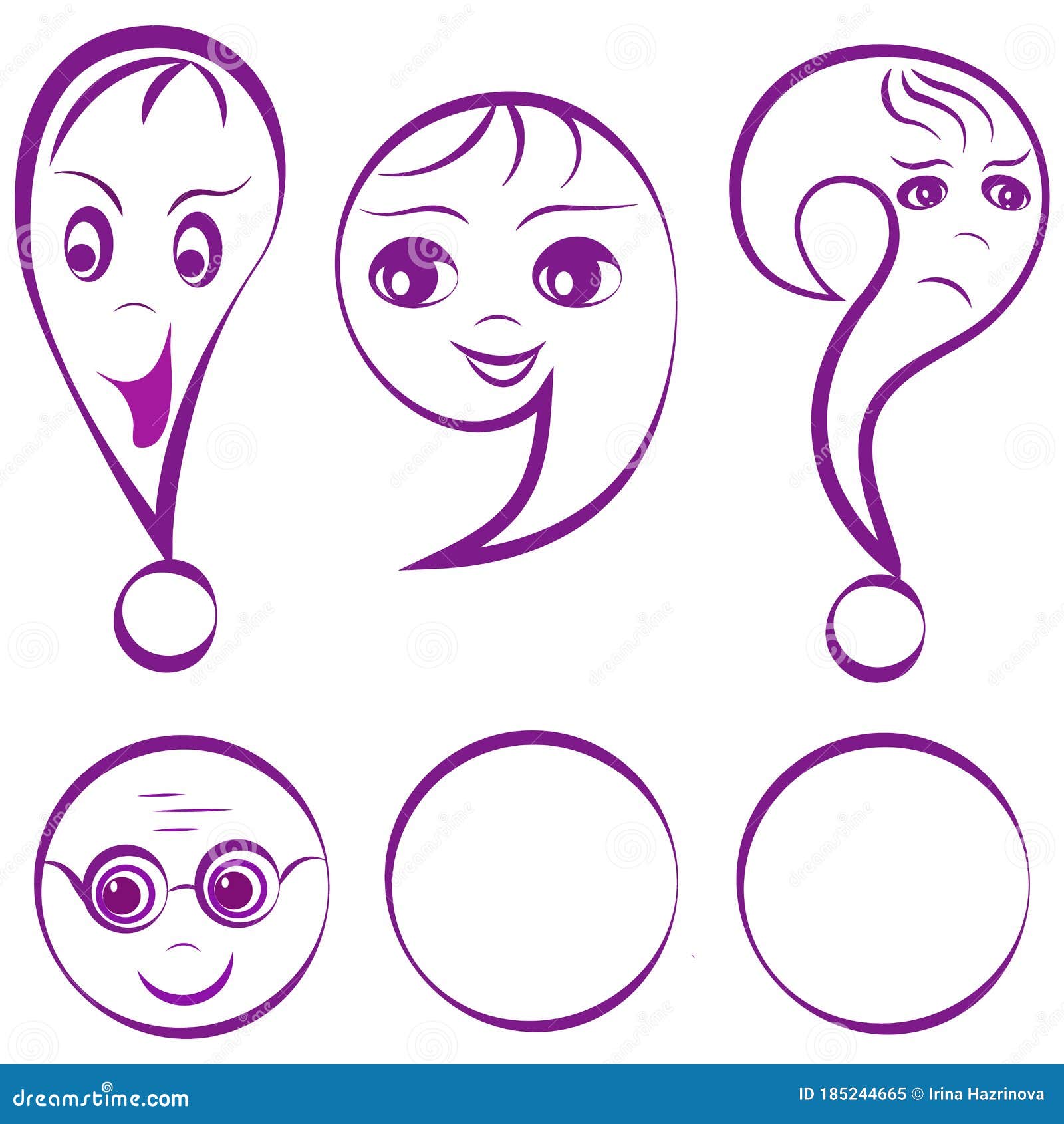 Punctuation Marks with Funny Faces Contour Set Stock Vector ...