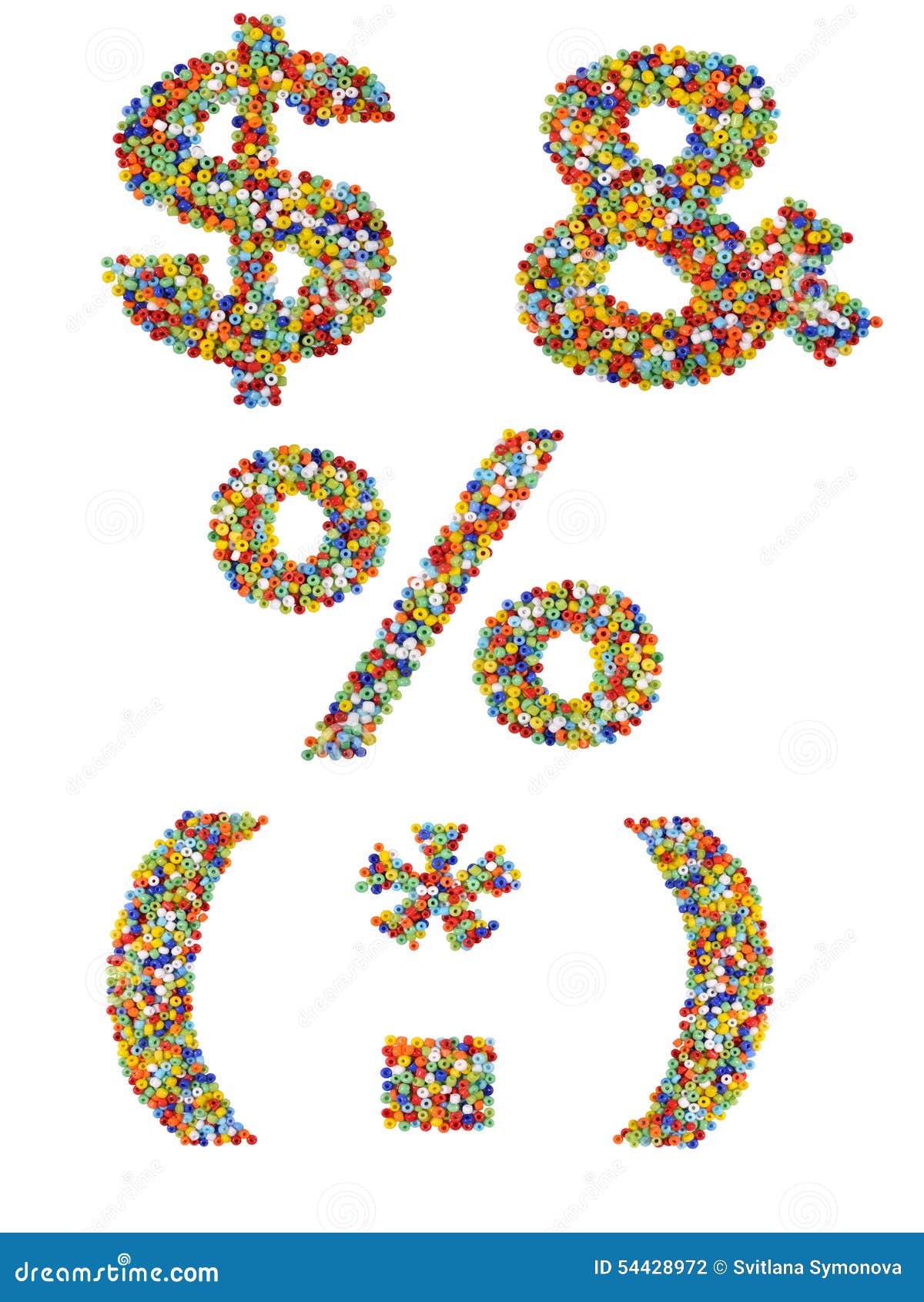 Punctuation Marks Made from Colorful Glass Beads on a White Stock Photo ...