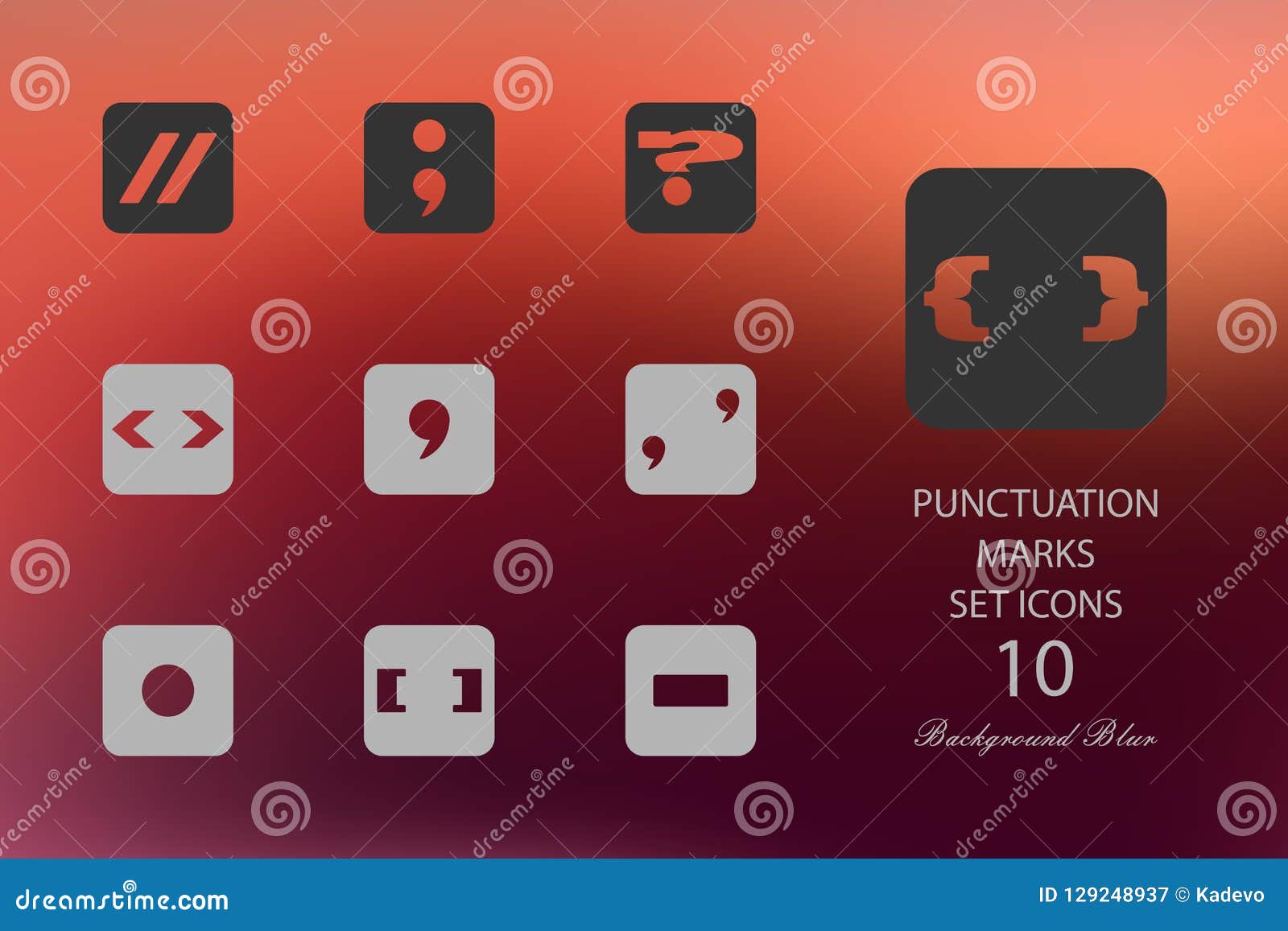 Punctuation Marks. Set of Flat Icons on Blurred Background Stock Vector ...