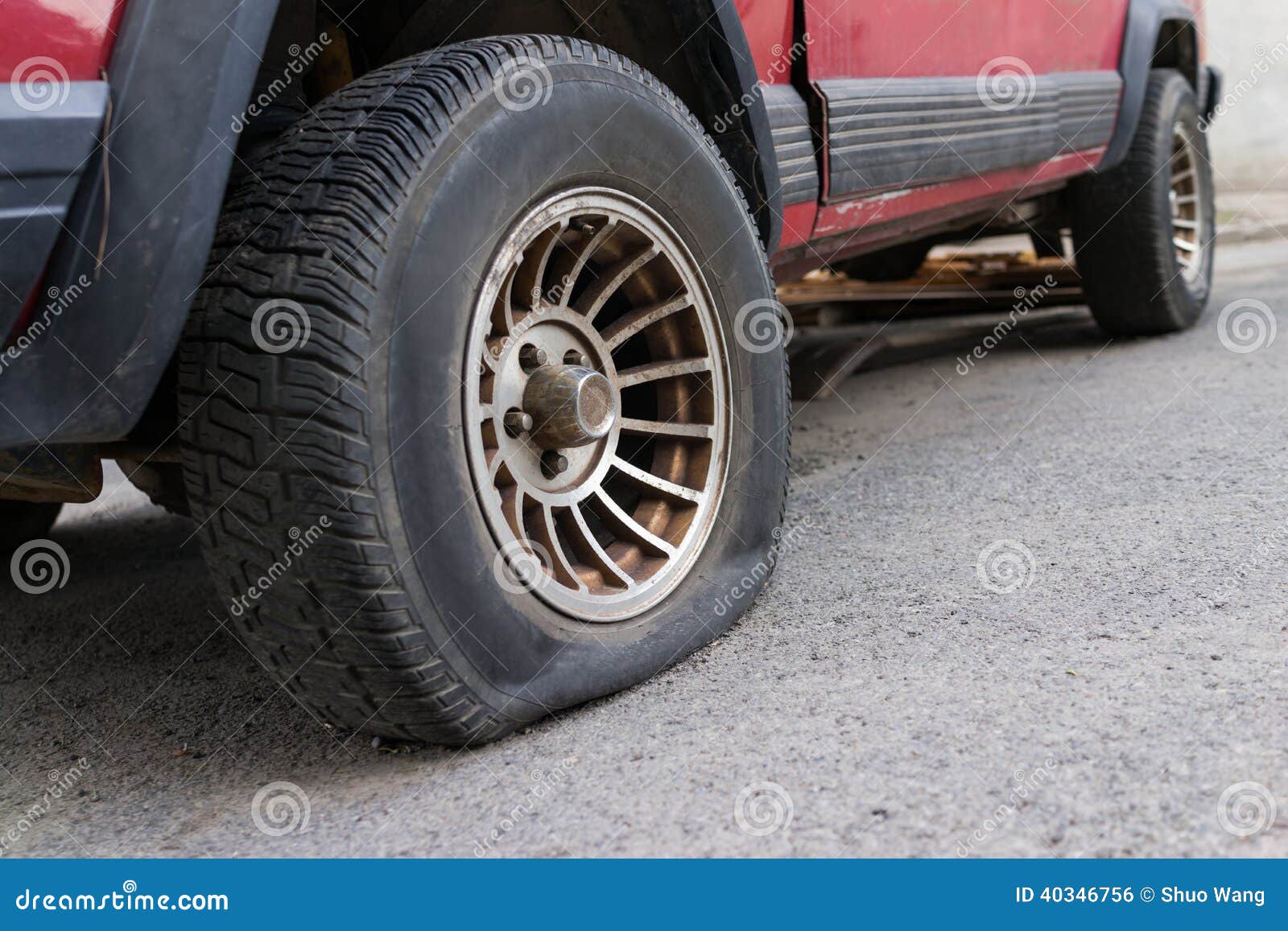 Punctured tyre stock photo. Image of equipment, broken - 40346756