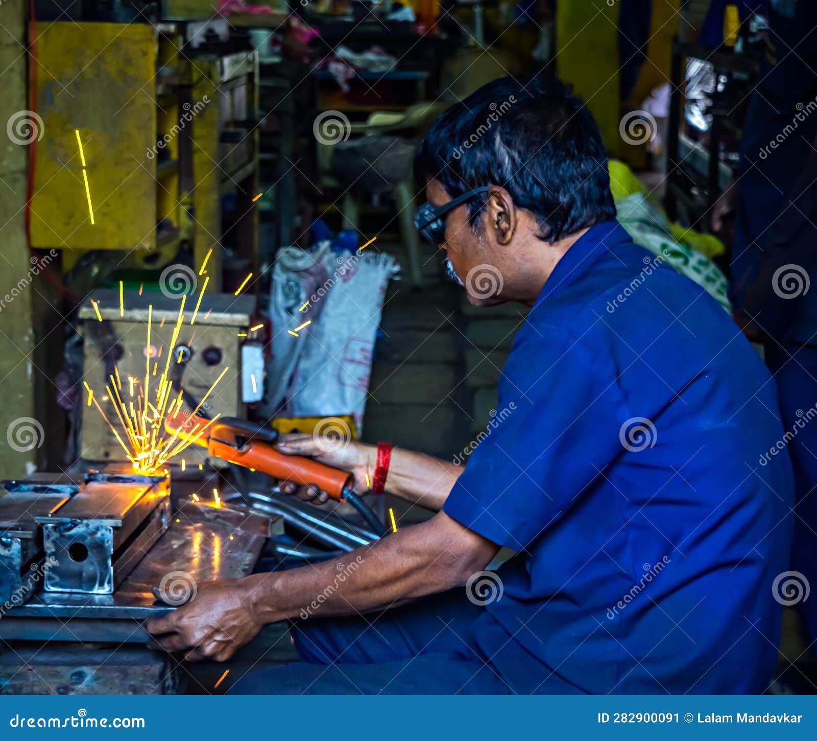 Skilled Operator Doing Electrode Welding Work in a Small Industry ...