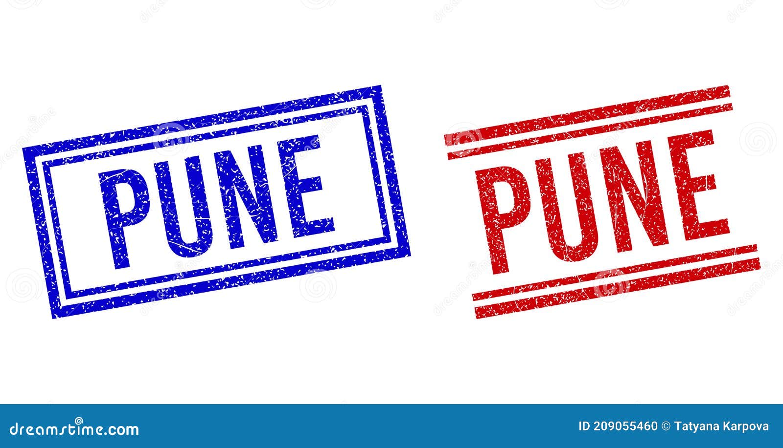 Scratched Textured PUNE Stamps with Double Lines Stock Illustration ...