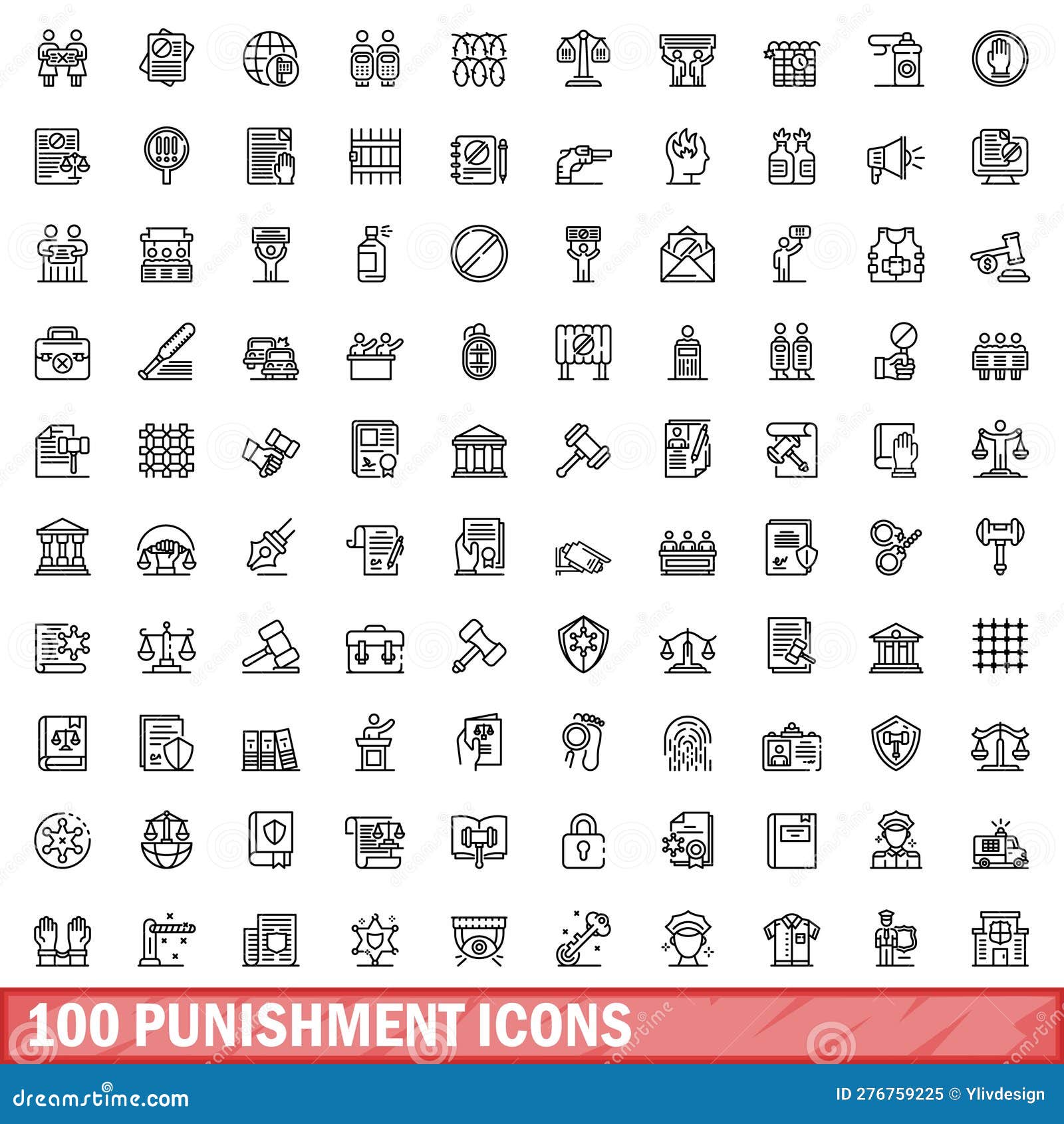 100 Punishment Icons Set, Outline Style Stock Vector - Illustration of ...