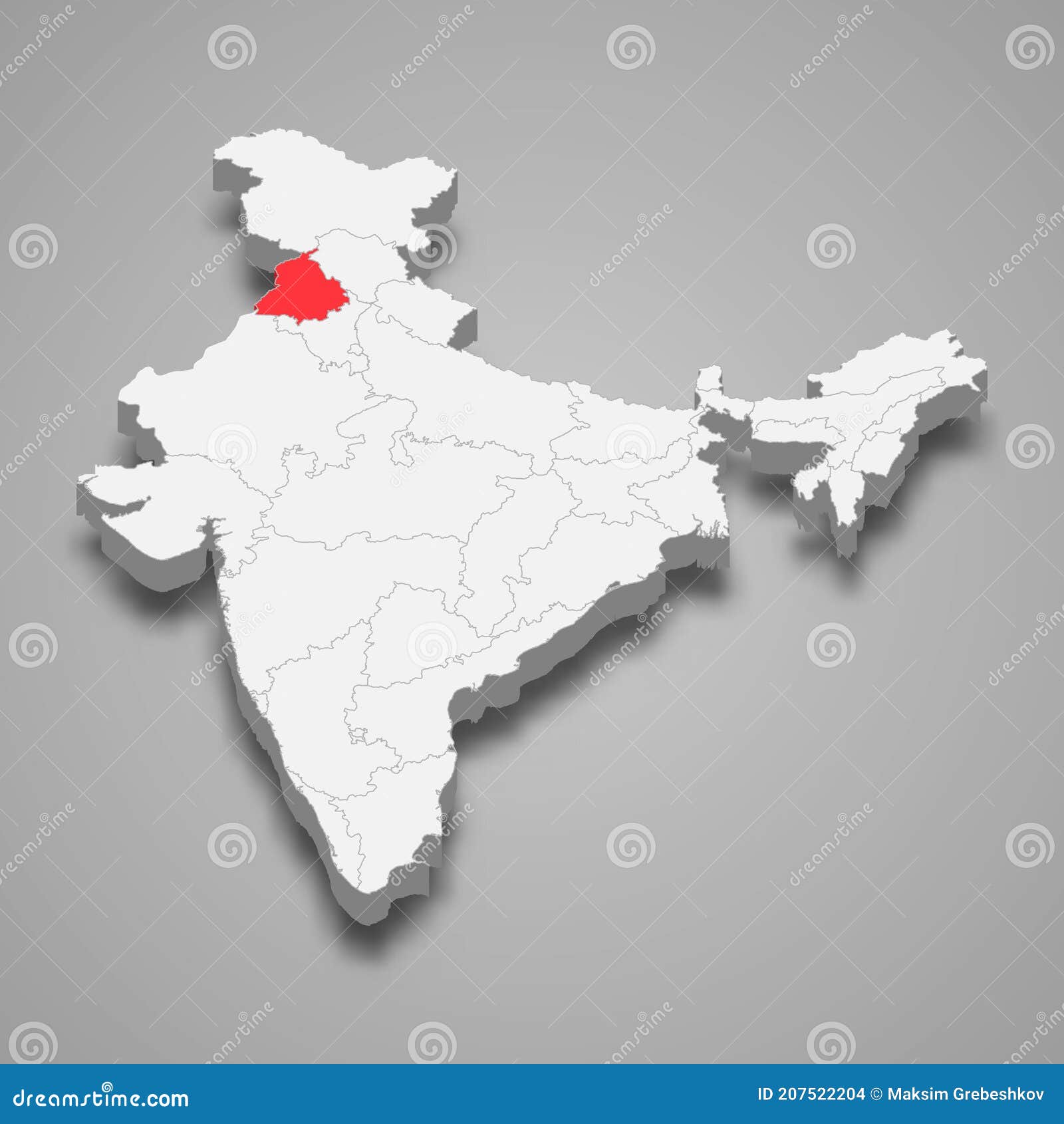 Punjab State Location within India 3d Map Stock Illustration ... Punjab State Location within India 3d Map Stock Illustration ...