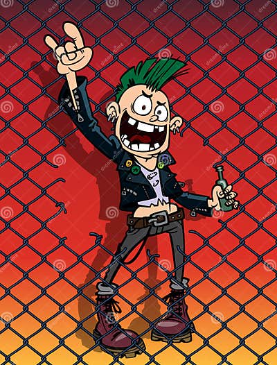 Punk Cartoon Character Illustration Mesh Chain Link Torn Rabitz Background Stock Illustration