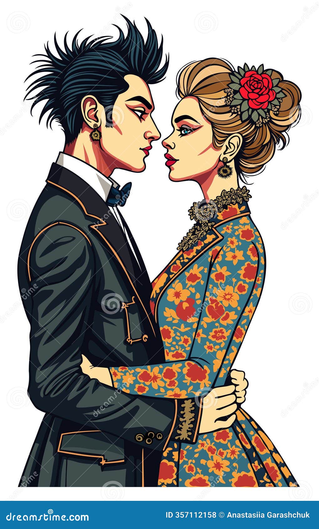 Punk Couple Rococo Inspired. Vector Isolated Illustration Stock Vector ...