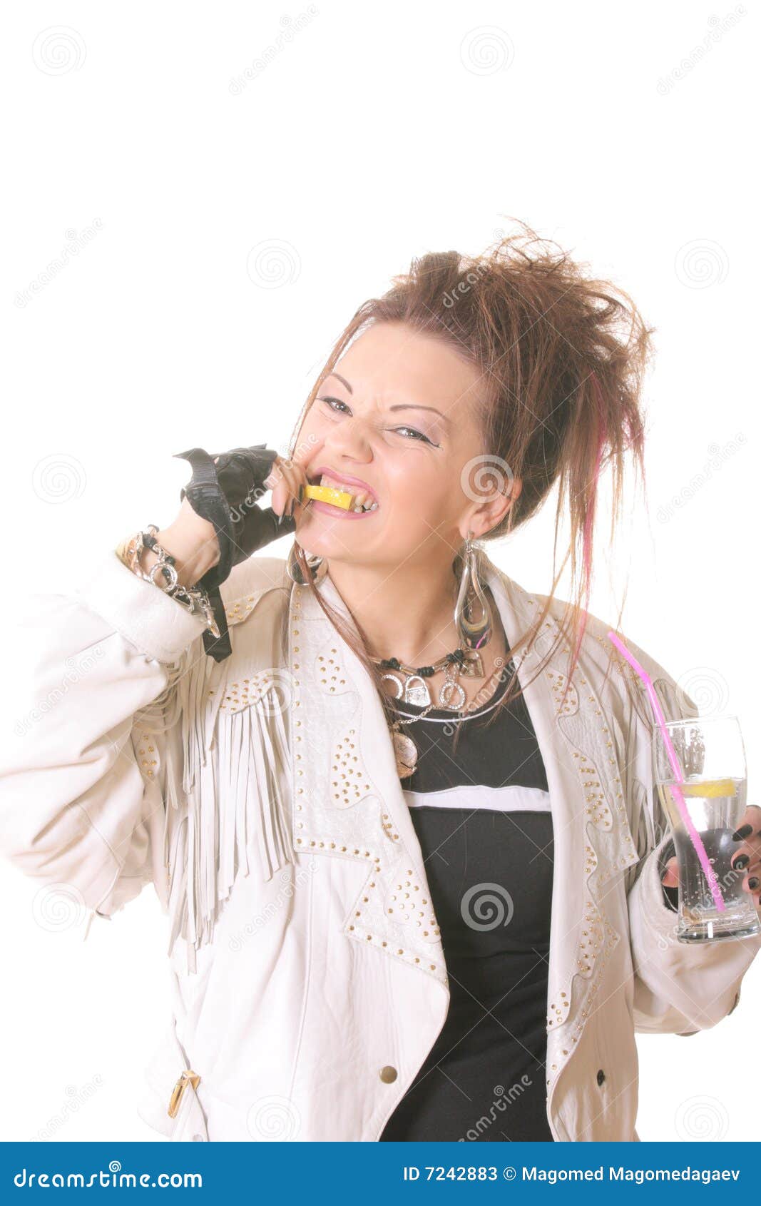 Punk girl eats lemon stock image. Image of water, eats - 7242883