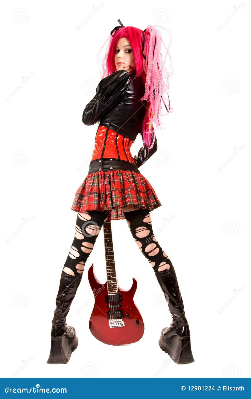 Punk Girl with Electro Guitar Stock Photo - Image of fetish, background ...