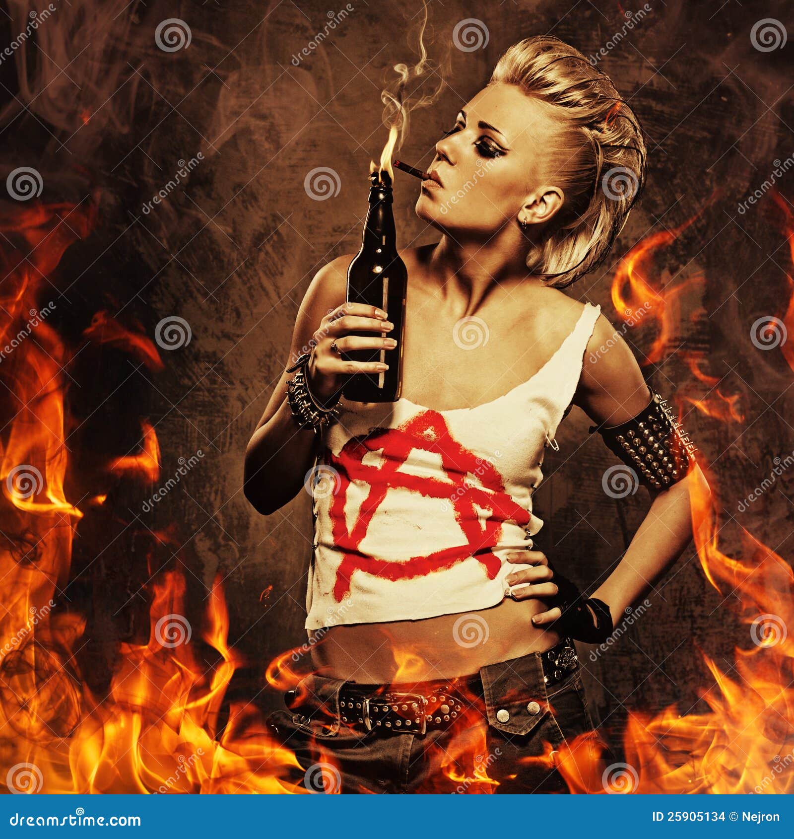 Punk Girl Over Fire Background Stock Photography | CartoonDealer.com ...