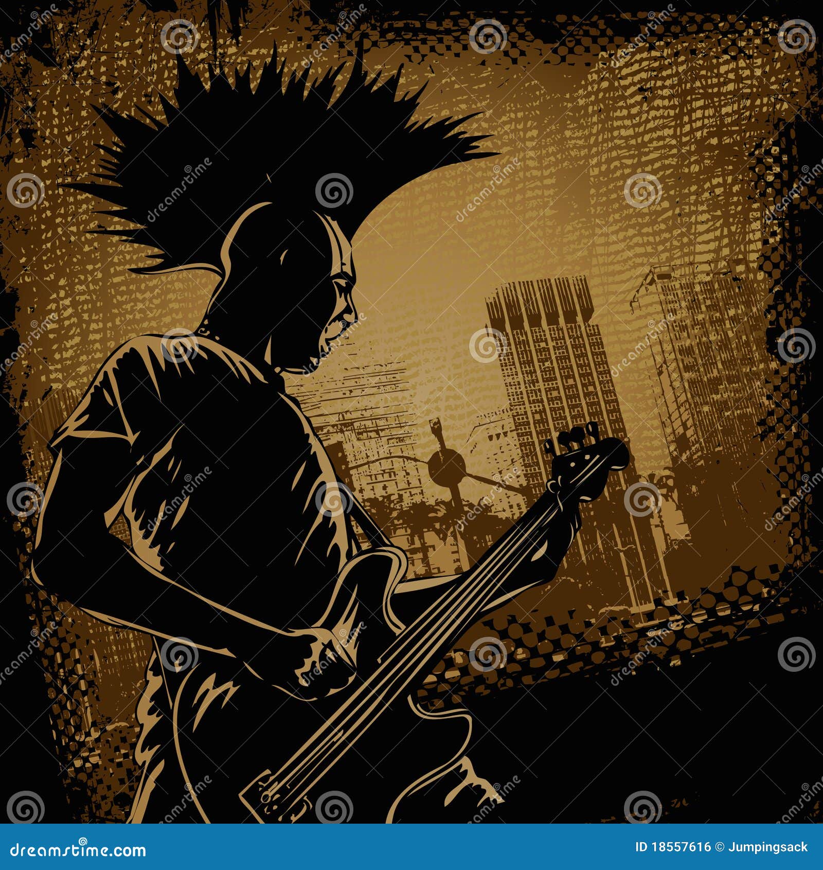 Punk Guitar Player in Retro Style Stock Vector - Illustration of ...
