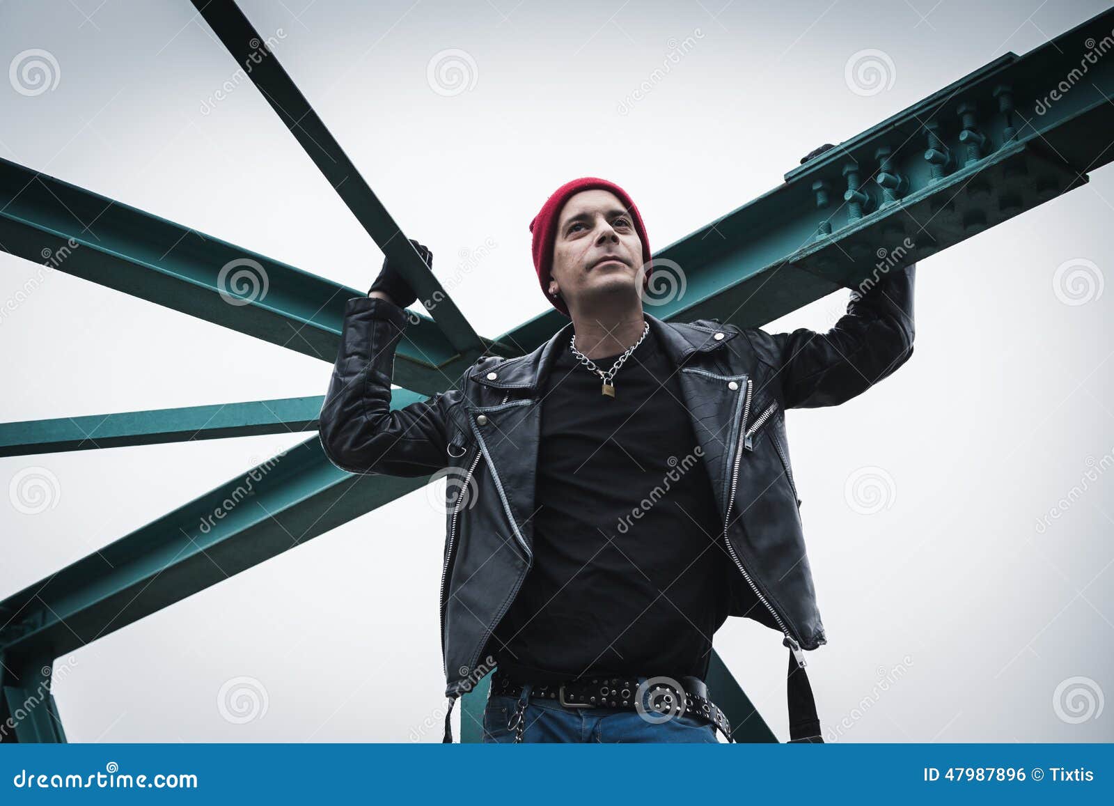 Punk Guy Standing on a Bridge Stock Photo - Image of male, punk: 47987896