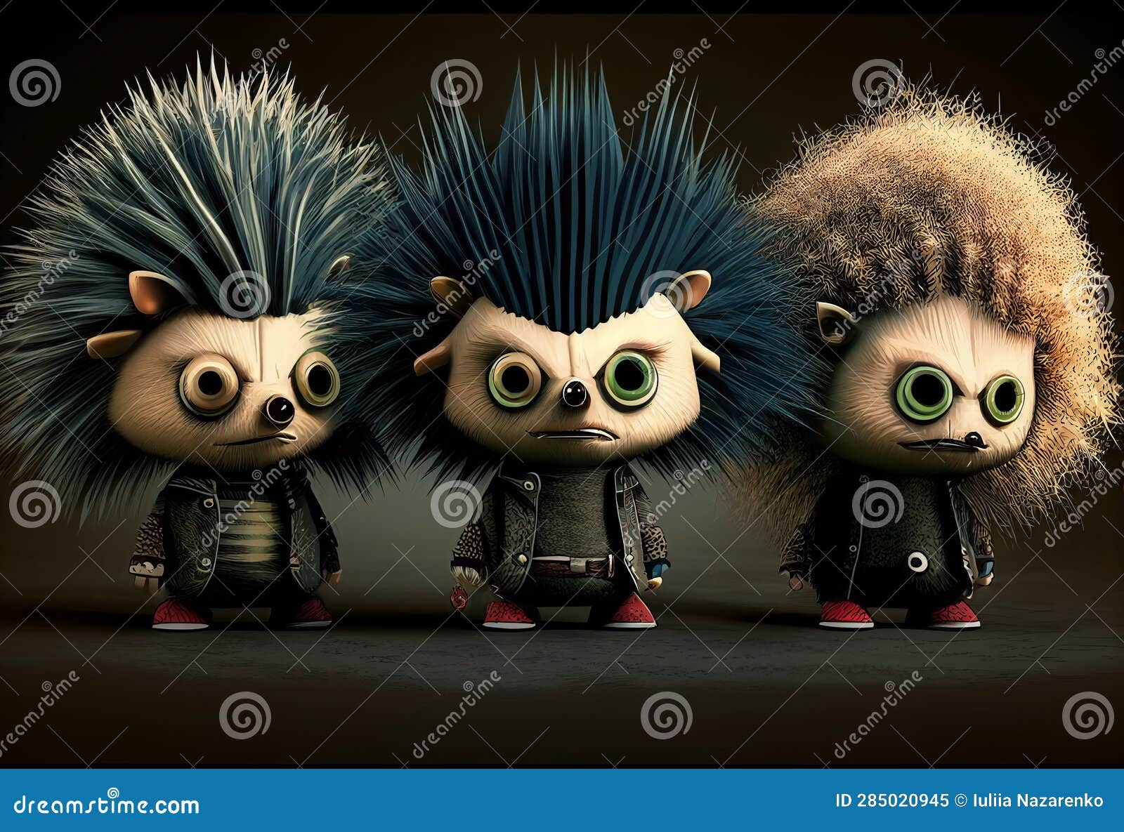 Punk Hedgehogs in Animation Style. AI Generated Stock Illustration ...