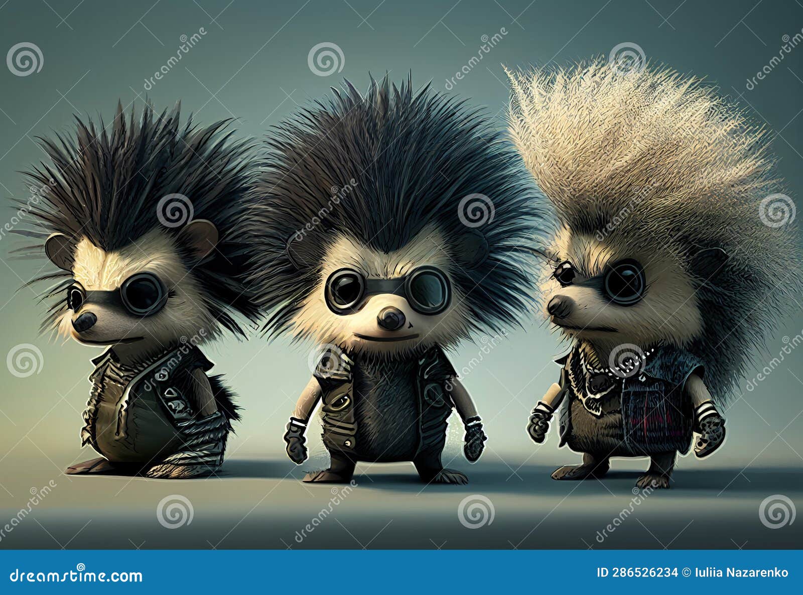 Punk Hedgehogs in Animation Style. AI Generated Stock Photo - Image of ...