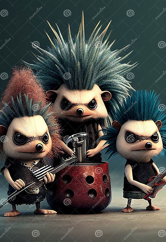 Punk Hedgehogs in Animation Style. AI Generated Stock Photo - Image of ...