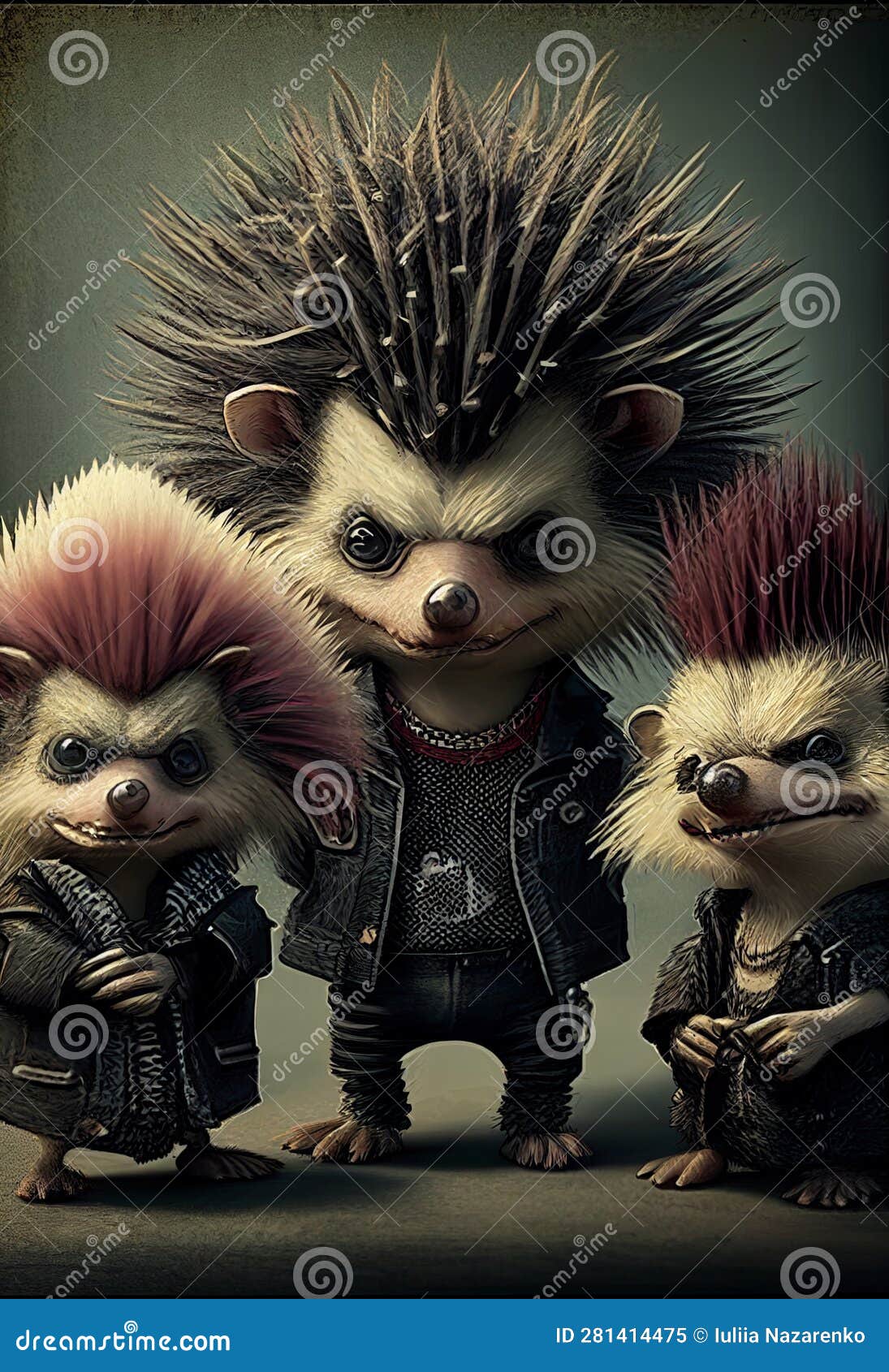 Punk Hedgehogs in Animation Style. AI Generated Stock Illustration ...