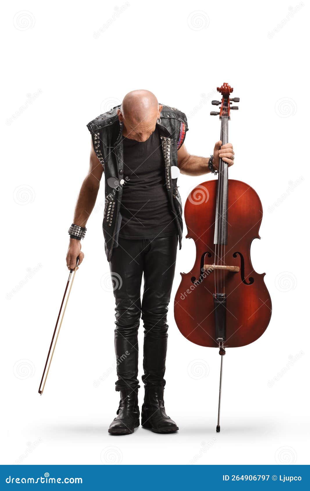 Punk Musician with a Cello Bowing after a Performance Stock Image ...