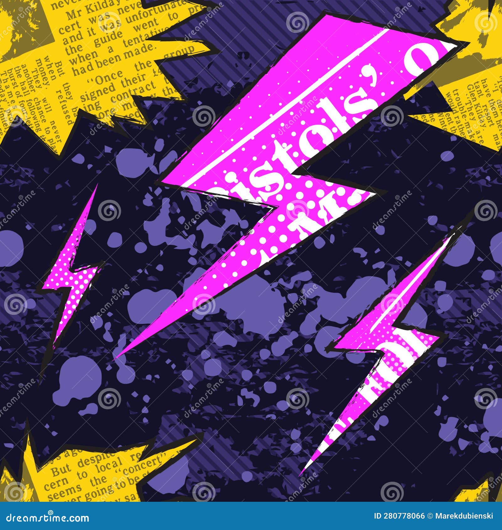 Punk Rock Seamless Pattern. Illustration Inspired by Music and Art in ...