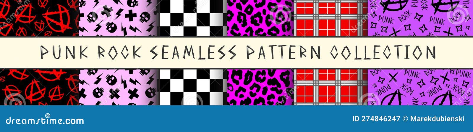 Punk Rock Seamless Collection Pattern. Vector Graphics for Fabrics ...