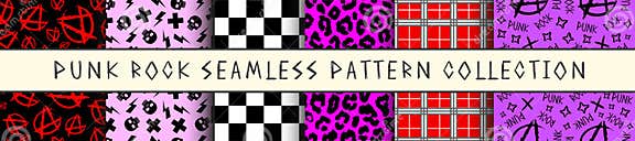 Punk Rock Seamless Collection Pattern. Vector Graphics for Fabrics ...