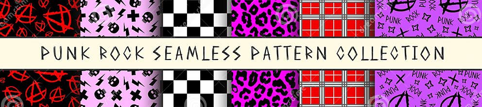 Punk Rock Seamless Collection Pattern. Vector Graphics for Fabrics ...