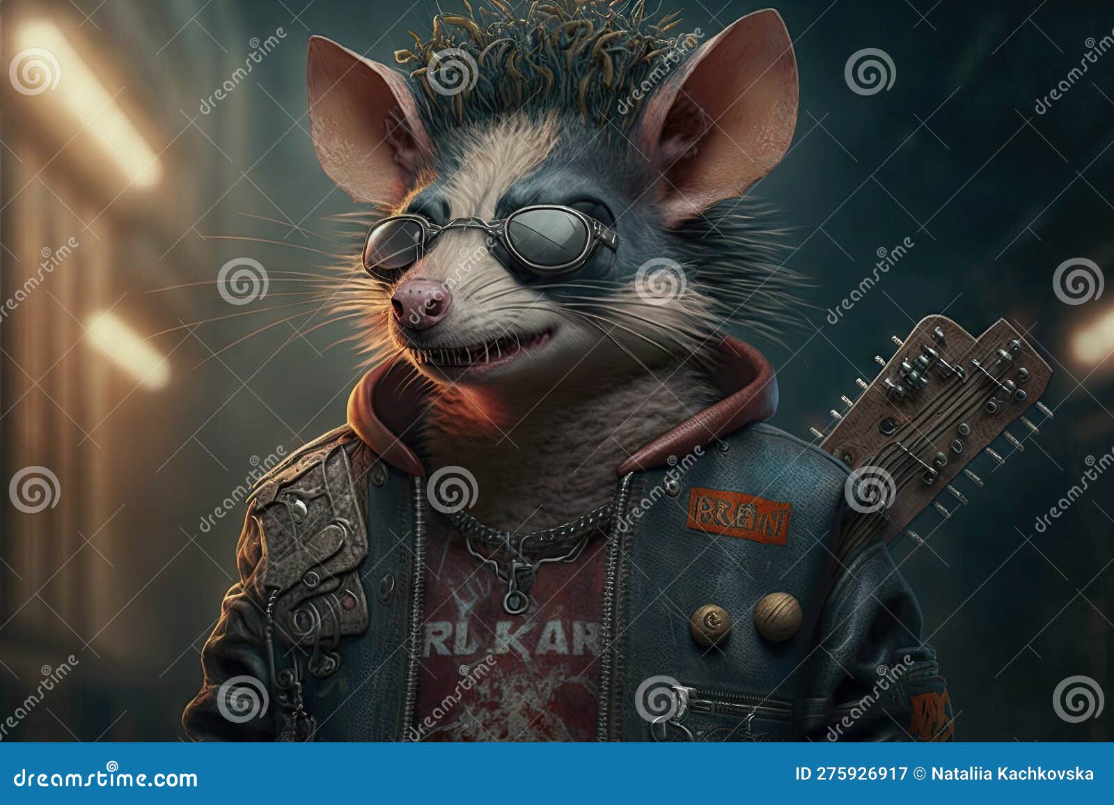 Punk rock rat with guitar stock illustration. Illustration of graphic ...