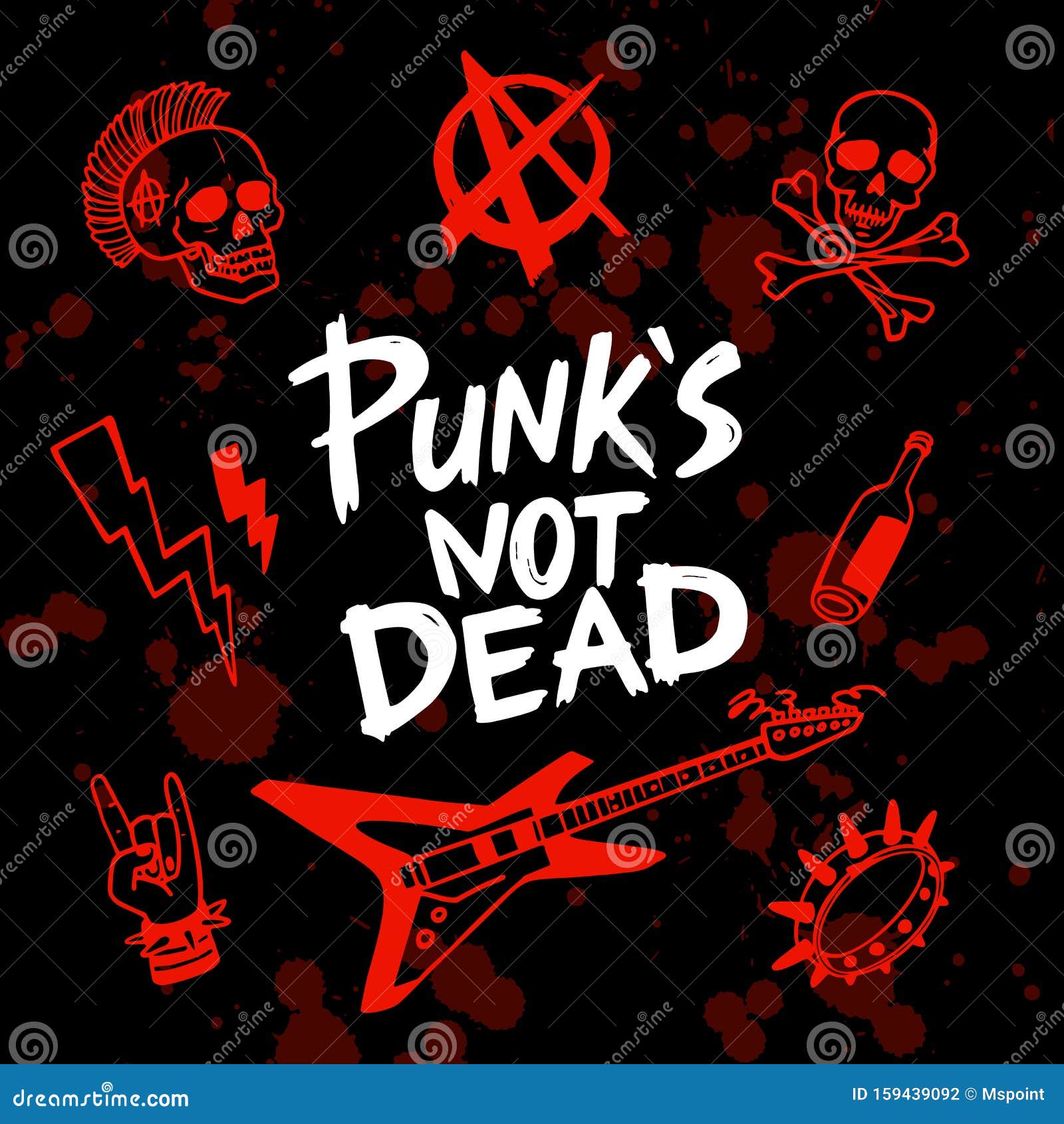 Punk Rock Set. Punks Not Dead Words and Design Elements. Vector ...