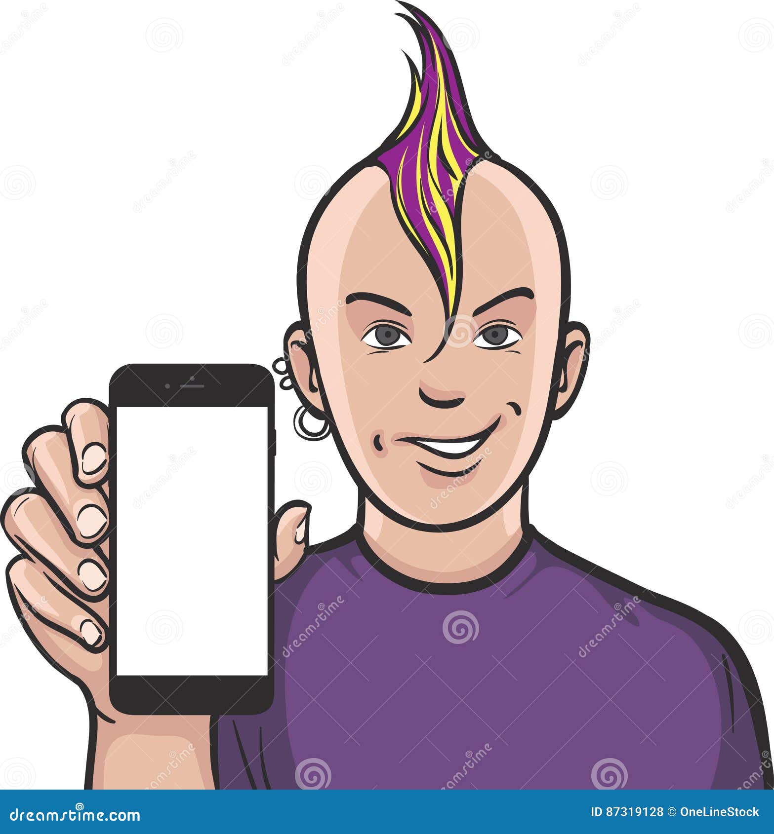 Punk Showing a Mobile App on a Smart Phone Stock Vector - Illustration ...