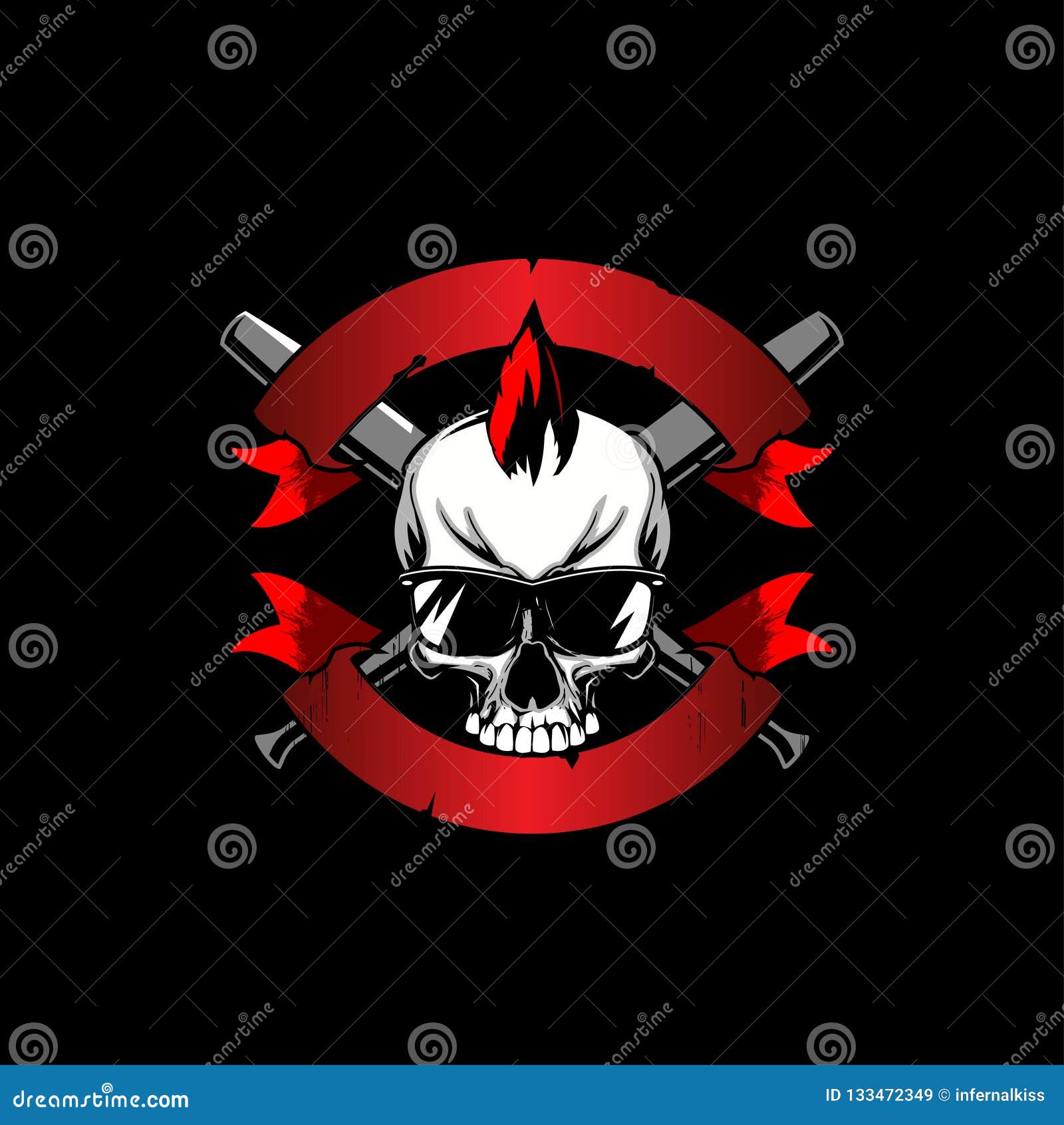 Punk Skull Mohawk with Baseball Bat and Ribbon Vector Stock Vector ... Punk Skull Mohawk with Baseball Bat and Ribbon Vector Stock Vector ...