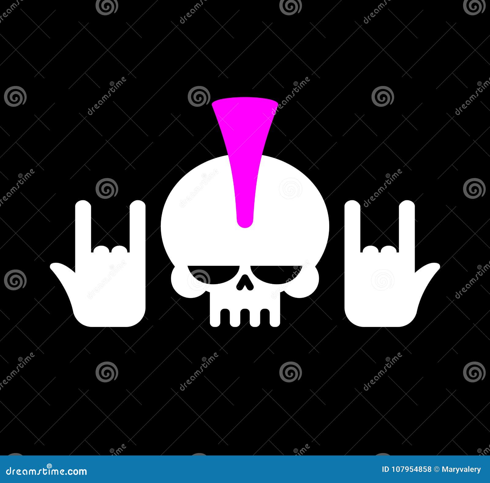 Punk Skull with Mohawk and Rock Hand. Head of Skeleton Stock Vector ...
