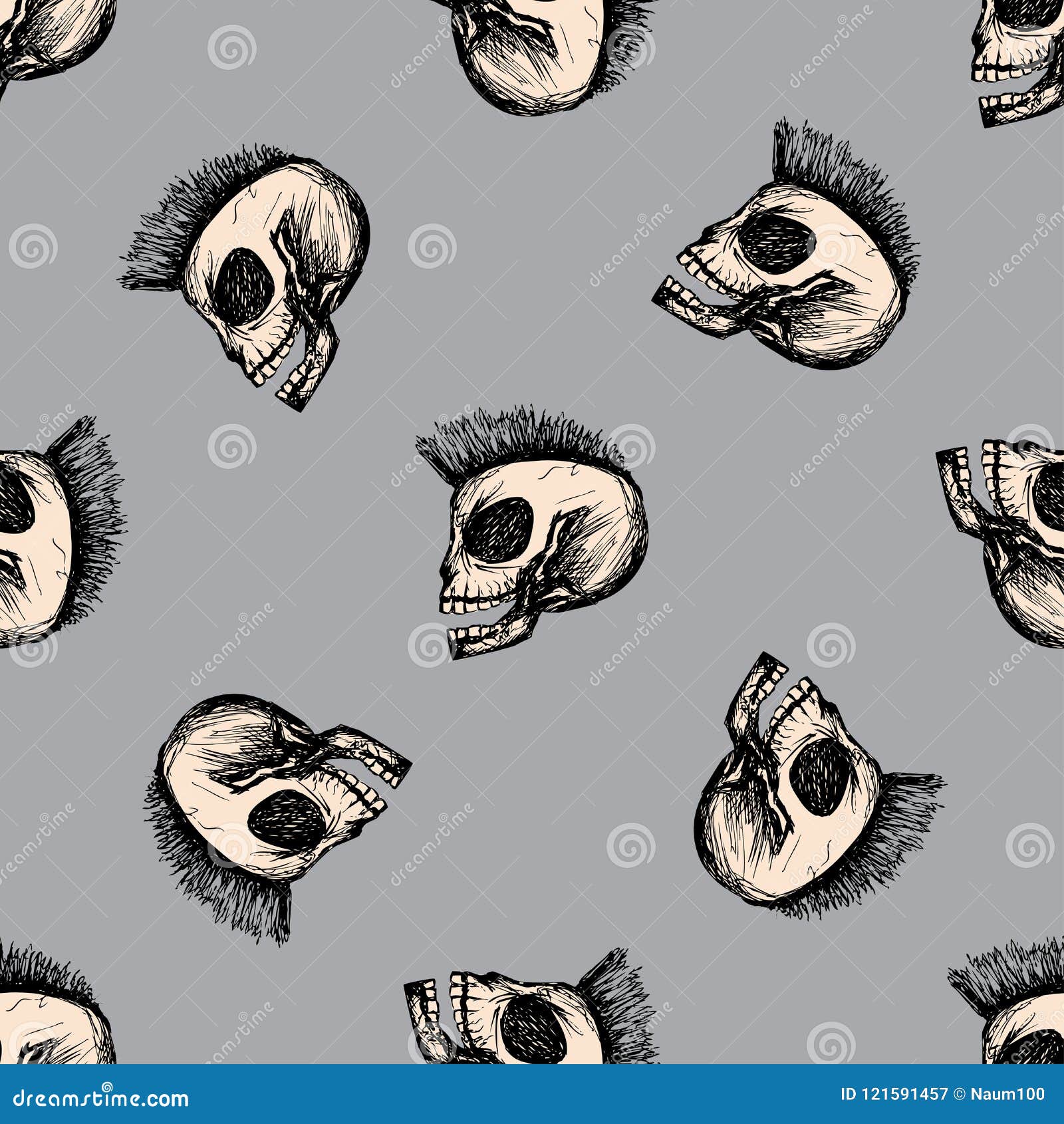 Punk Skull Seamless Pattern,hand Drawn Stock Vector - Illustration of ...