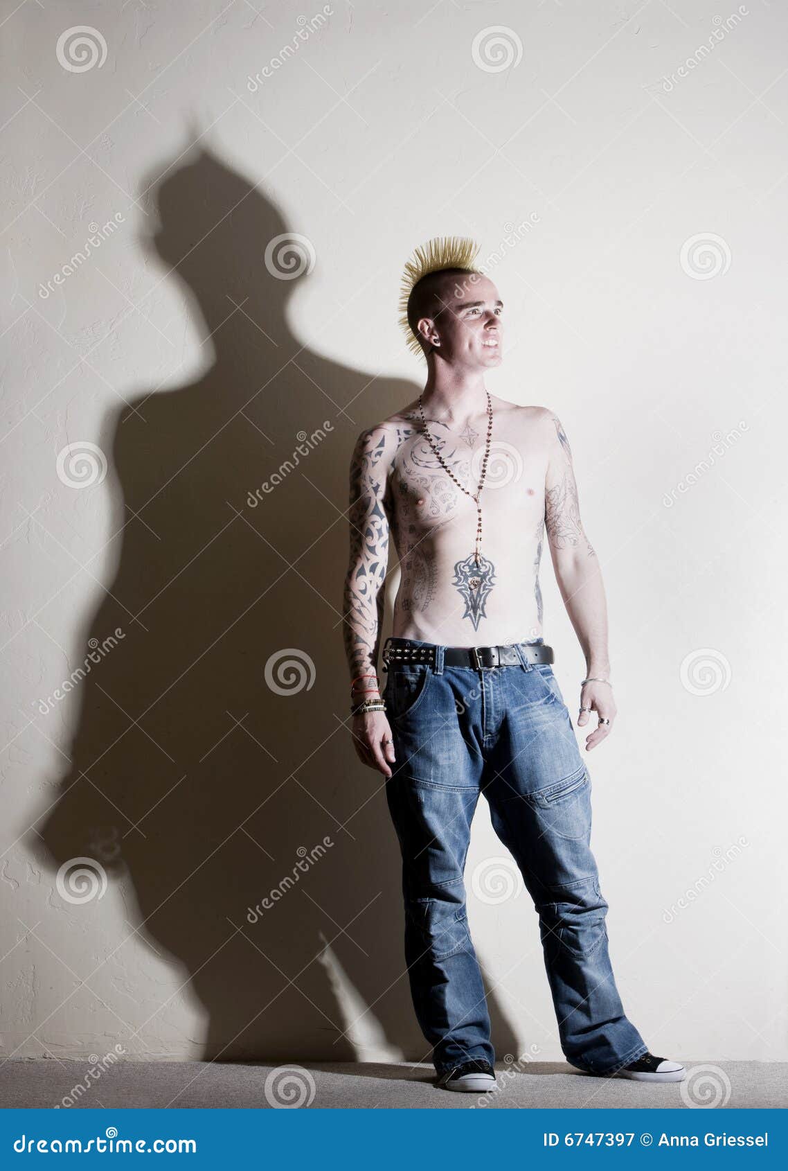 Punk with tattoos stock image. Image of serious, denim - 6747397