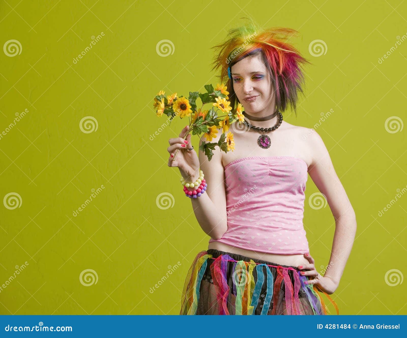 Punk Woman with Plastic Flowers Stock Photo - Image of blue, model: 4281484