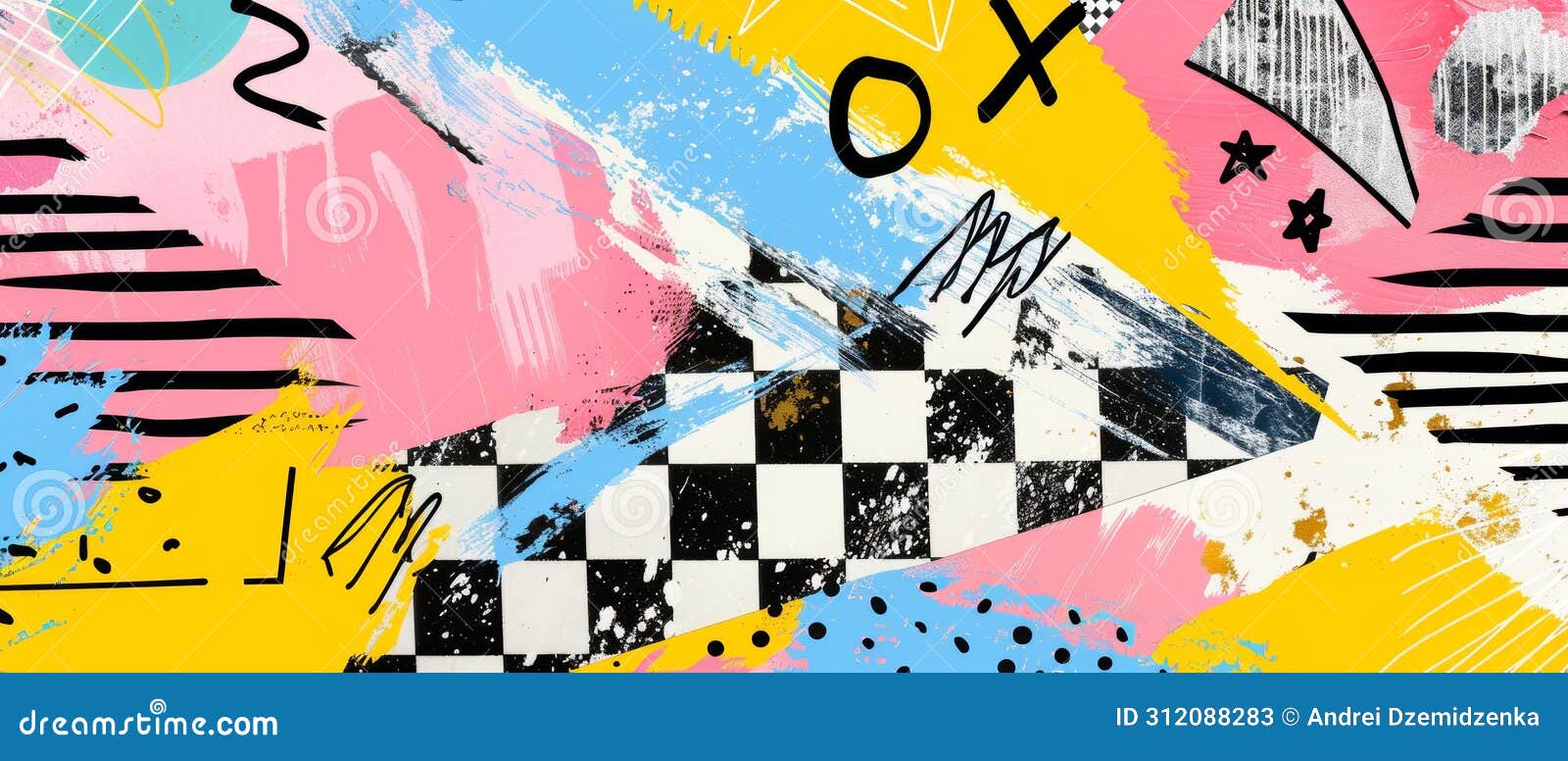 Punks - 00s Geometric Symbols in Checkered Distorted Background. Modern ...
