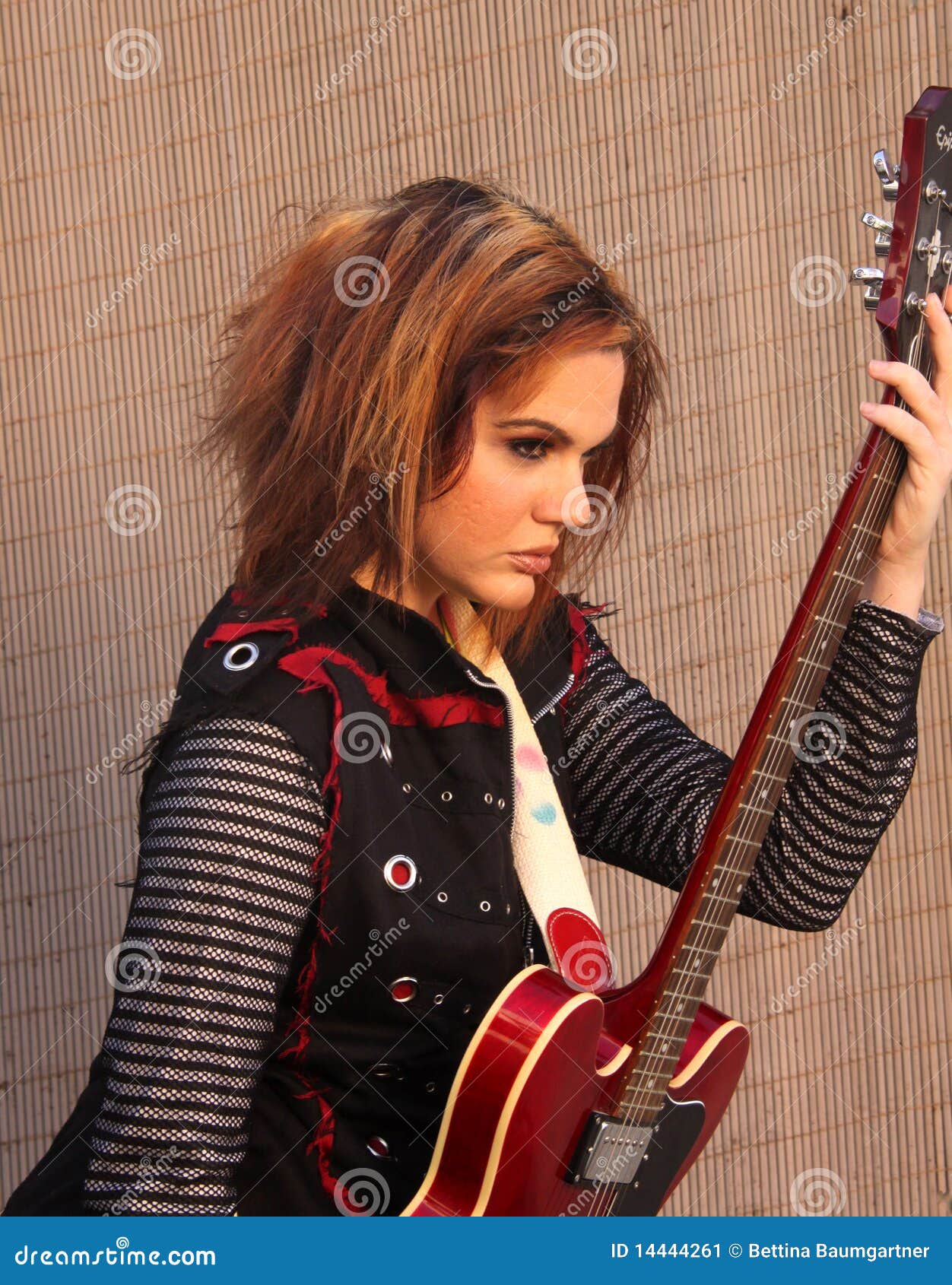 Punky girl with guitar stock image. Image of musician - 14444261