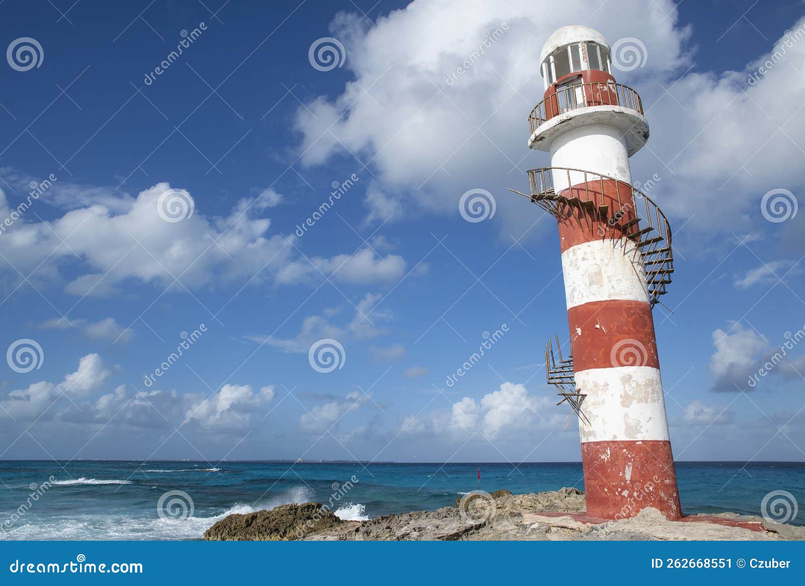 Punta Cancun Lighthouse on Sunny Day Stock Image - Image of colorful ...