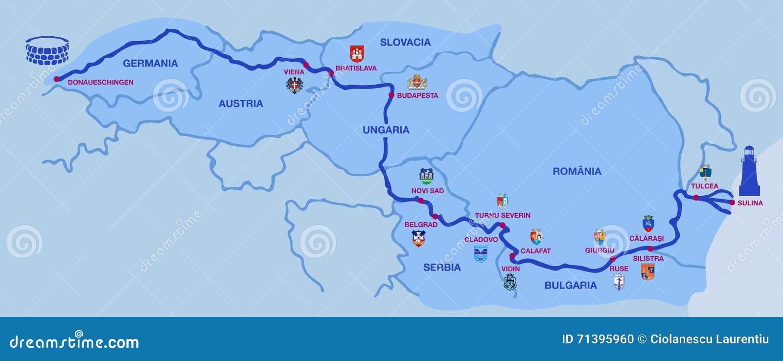 Puntos a Lo Largo Del Río Danubio Stock de ilustración - Ilustración de ...