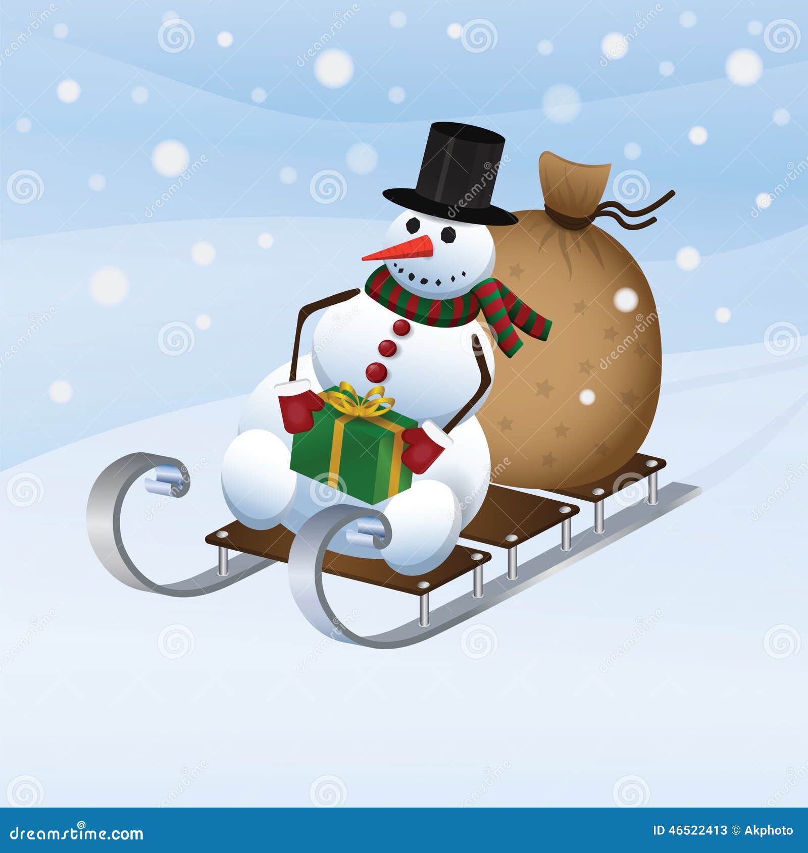 Pupazzo Di Neve Su Una Slitta Illustrazione Vettoriale - Illustrazione ...